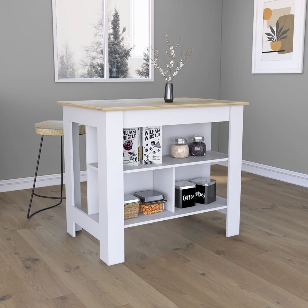 Kitchen Island Table, 35"H Kitchen Table with Storage Organizer Shelves ...