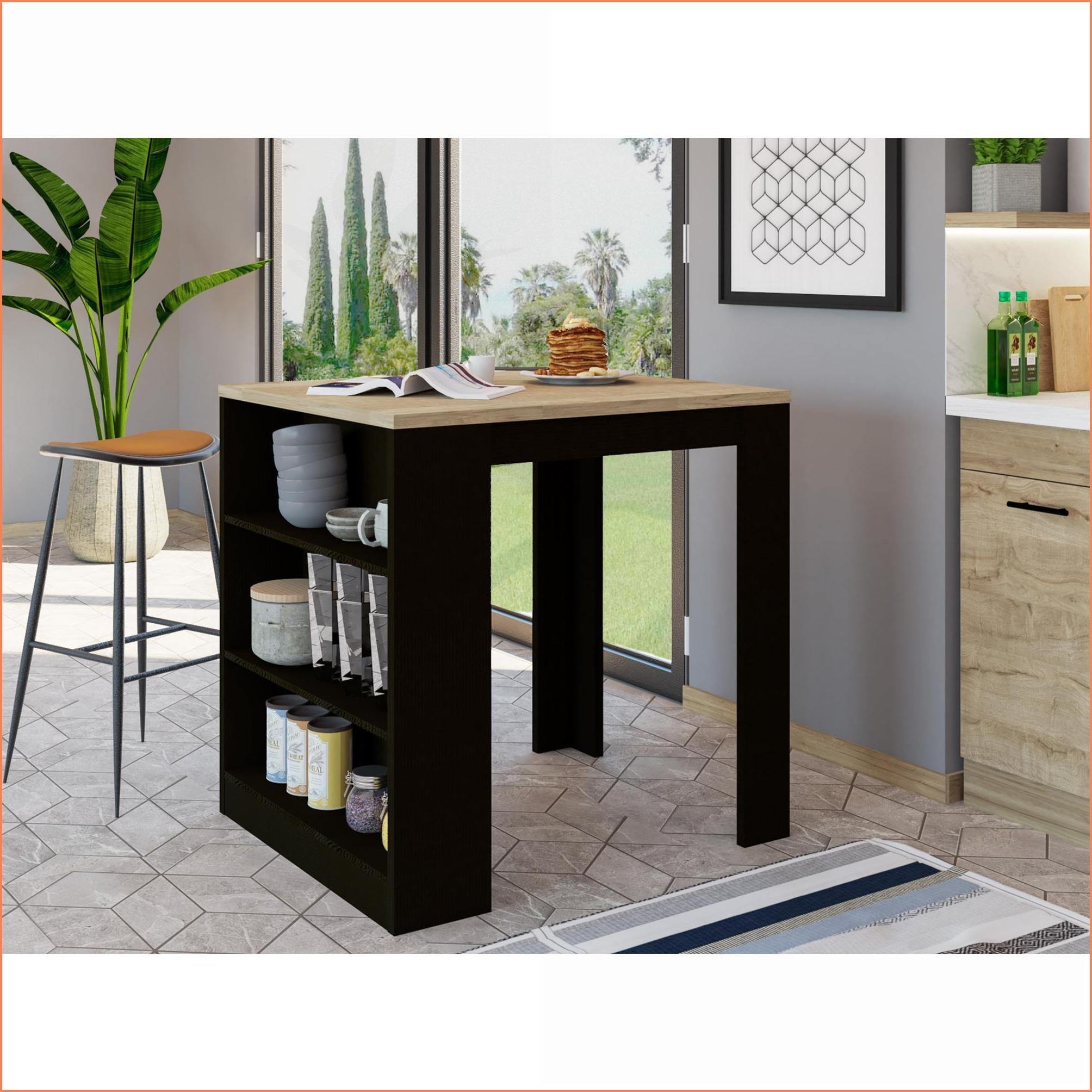 Kitchen Island Table, Modern Black/Walnut Brown with 3 Shelves, 36.2x36 ...