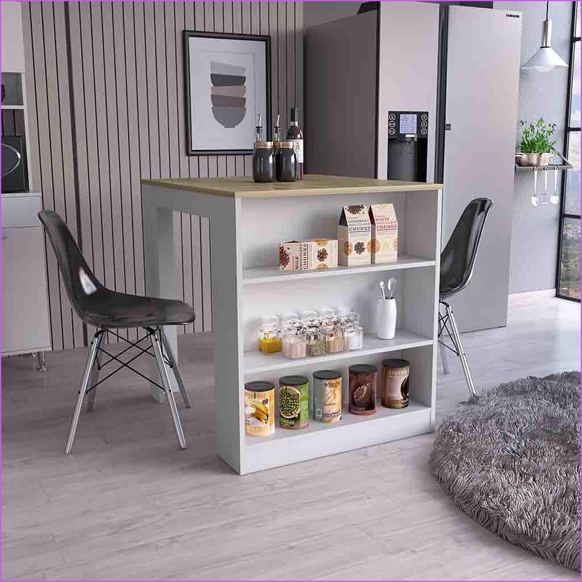 Kitchen Island Table with 3 Side Shelves, 2 Legs, 36.2x36.2 White/Pine ...