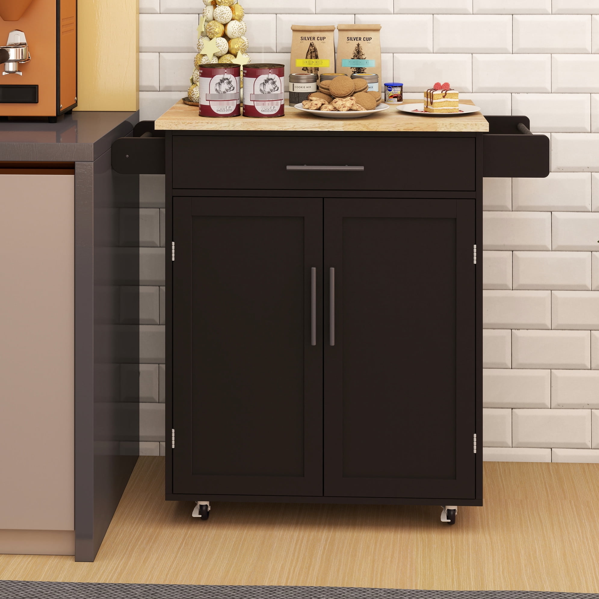 Kitchen Island Trolley With Rolling Function, 1 Drawer, 2 Doors ...