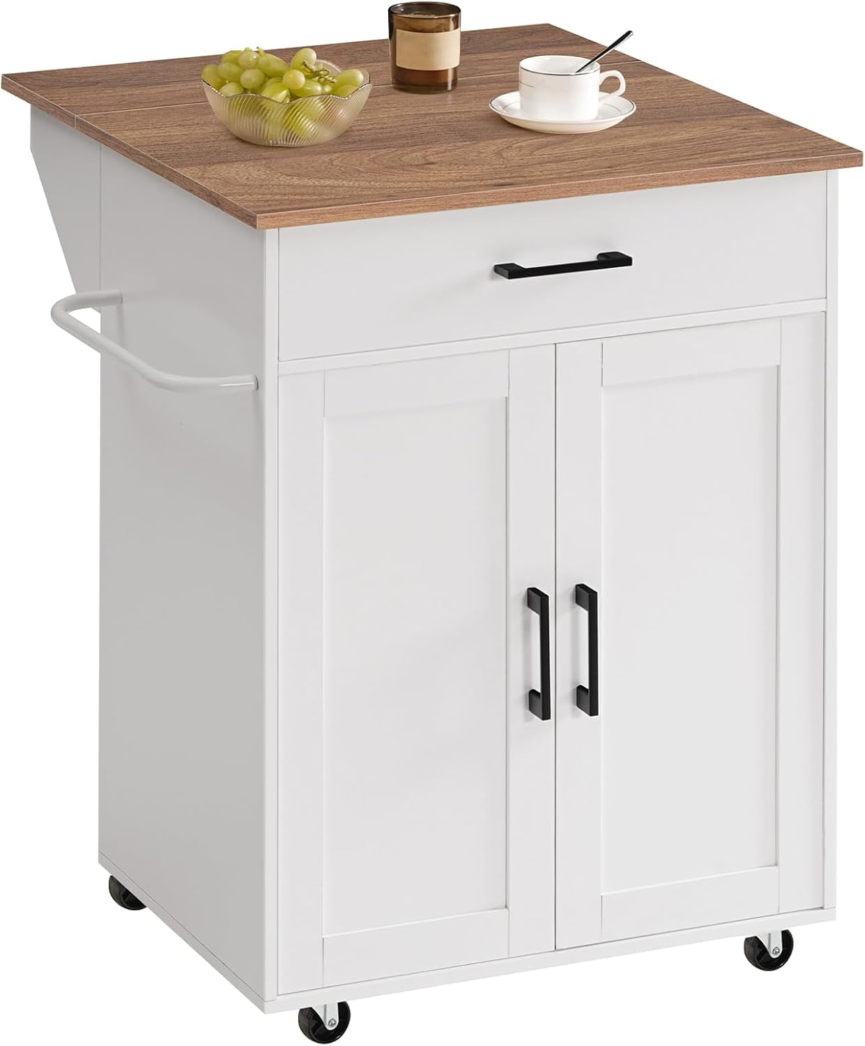 Kitchen Island on Wheels with Drop Leaf, Folding Kitchen Island Cart ...