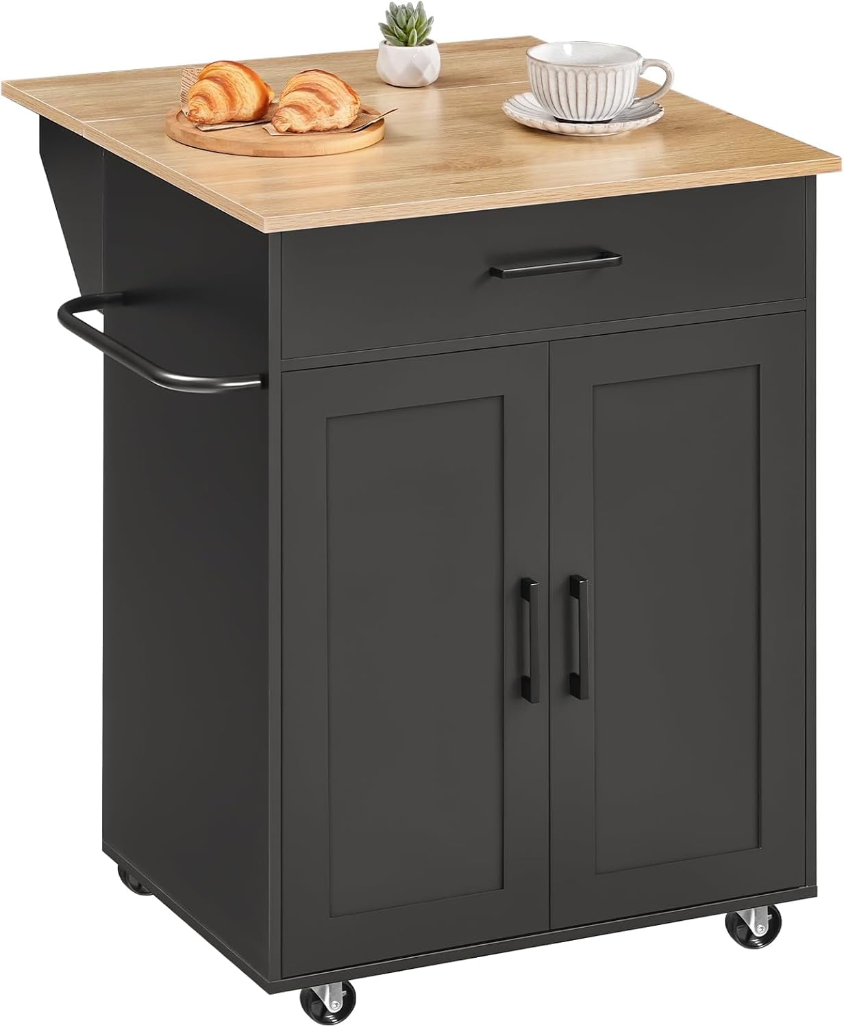 Kitchen Island on Wheels with Drop Leaf, Folding Kitchen Island Cart ...