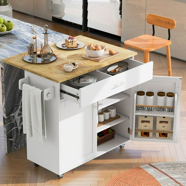 Kitchen Island on Wheels, Rolling Trolley Cart, Island Cart Cabinet ...