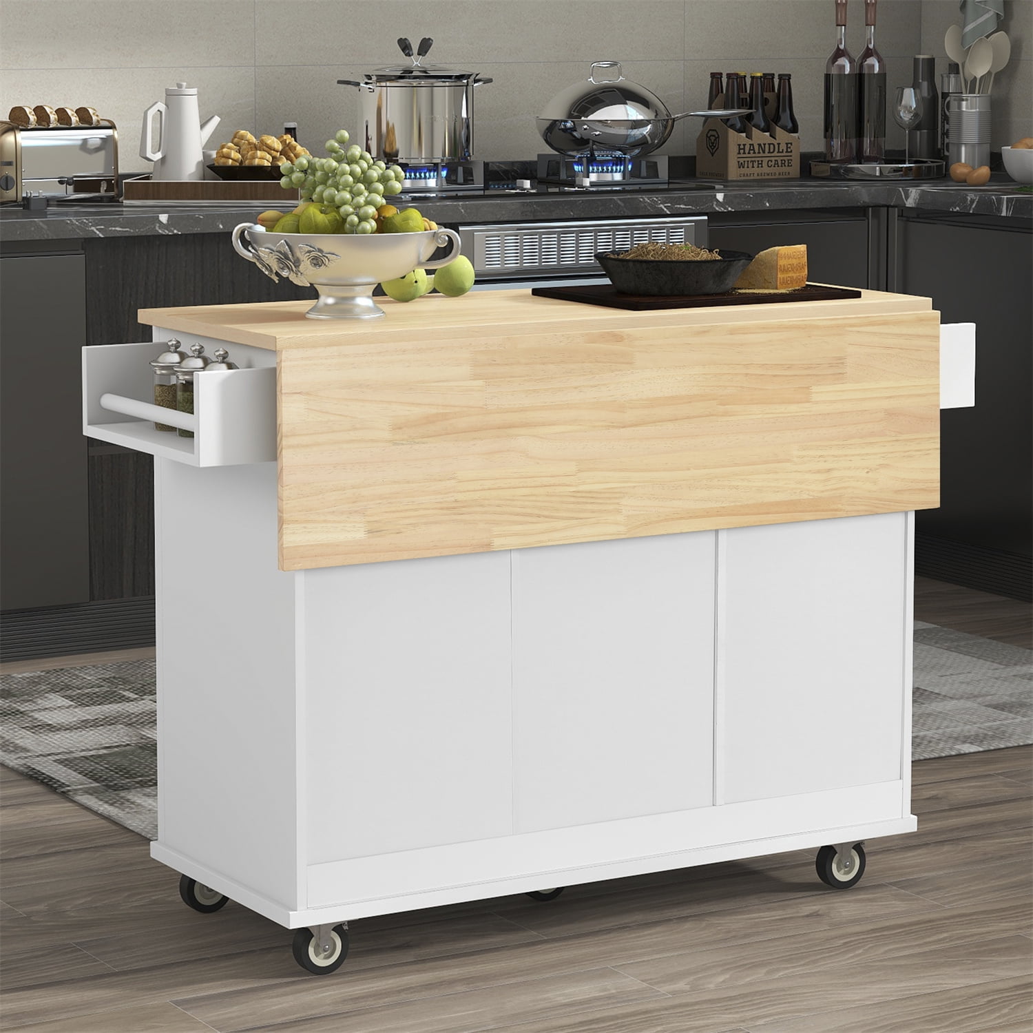 Kitchen Island on Wheels, Solid Wood Kitchen Island Cart with Storage ...