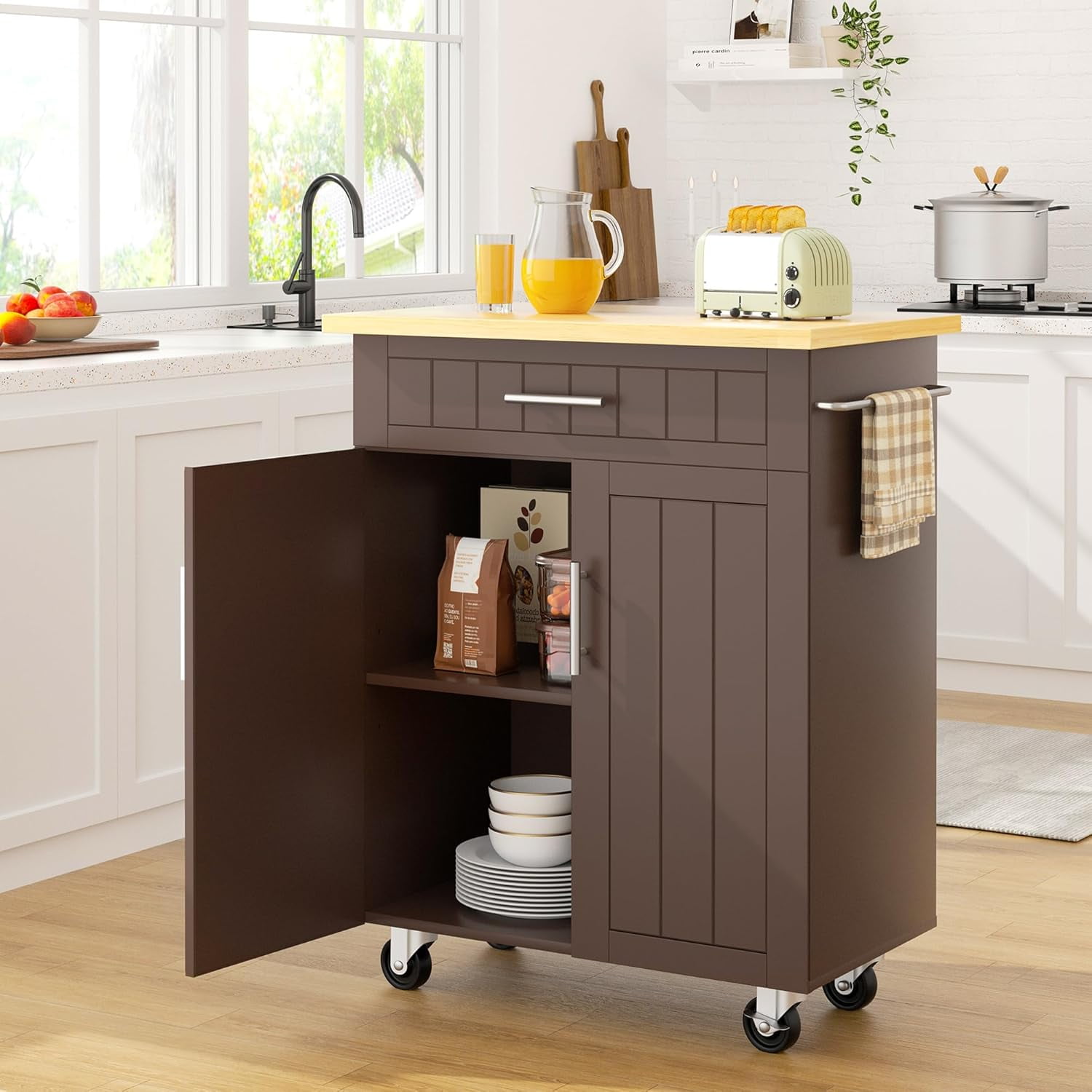 Kitchen Island on Wheels with Storage Cabinet & Drawer, 26" Width ...