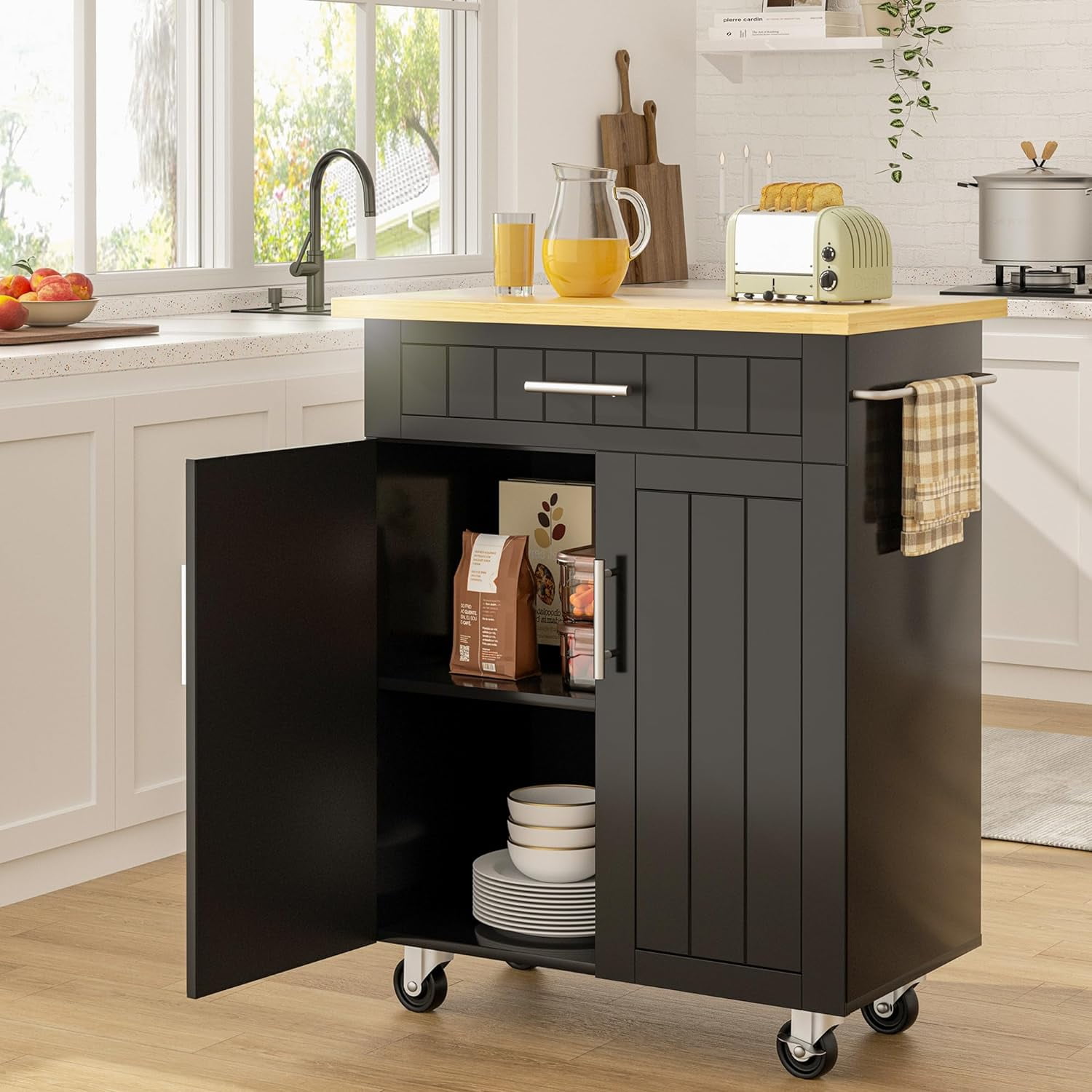 Kitchen Island on Wheels with Storage Cabinet & Drawer, 26" Width ...