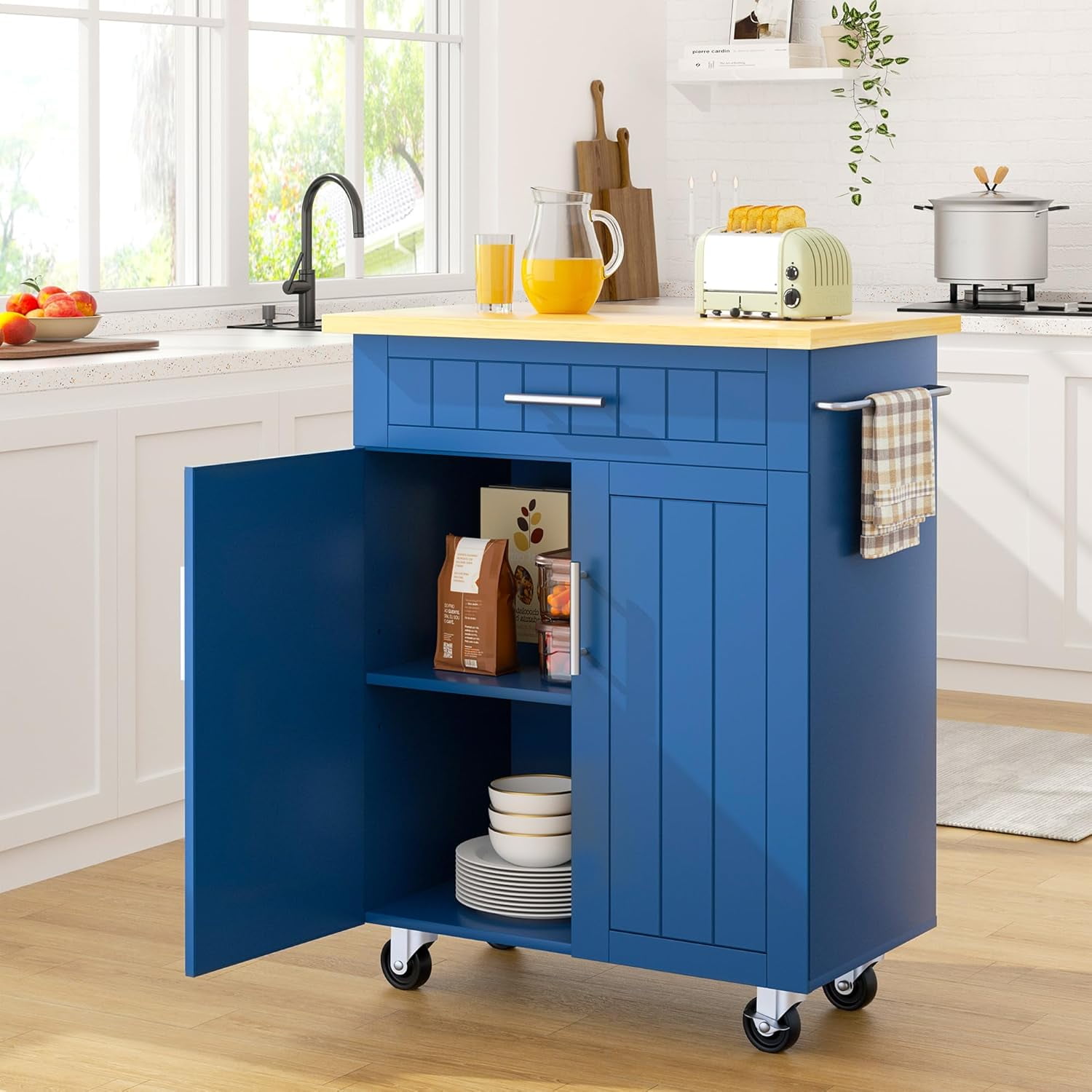 Kitchen Island on Wheels with Storage Cabinet & Drawer, 26" Width ...