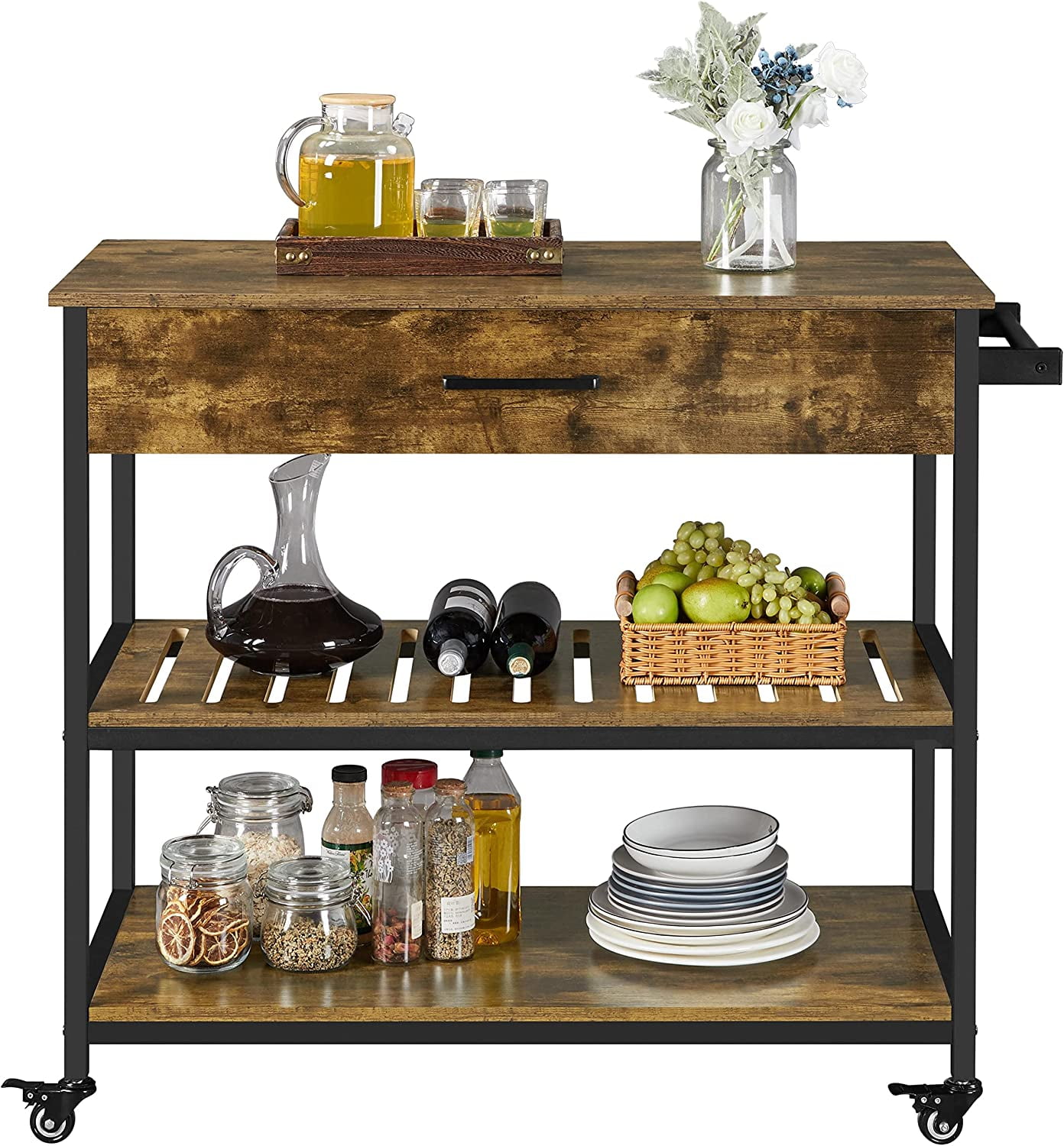 Kitchen Island on Wheels with Storage Drawer, 3-Tier Rolling Kitchen ...
