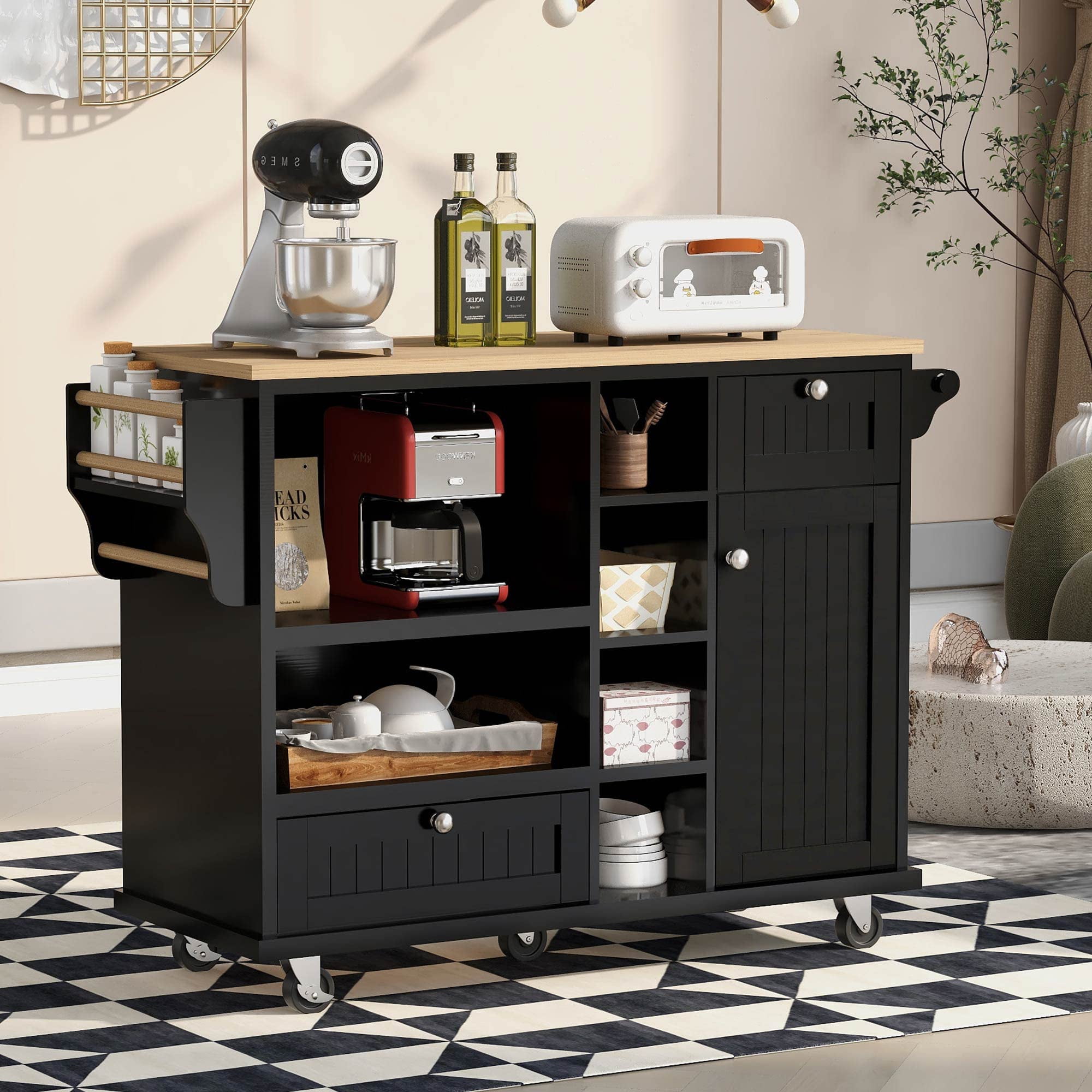 Kitchen Island on Wheels with Two Locking Wheels, Rolling Kitchen ...