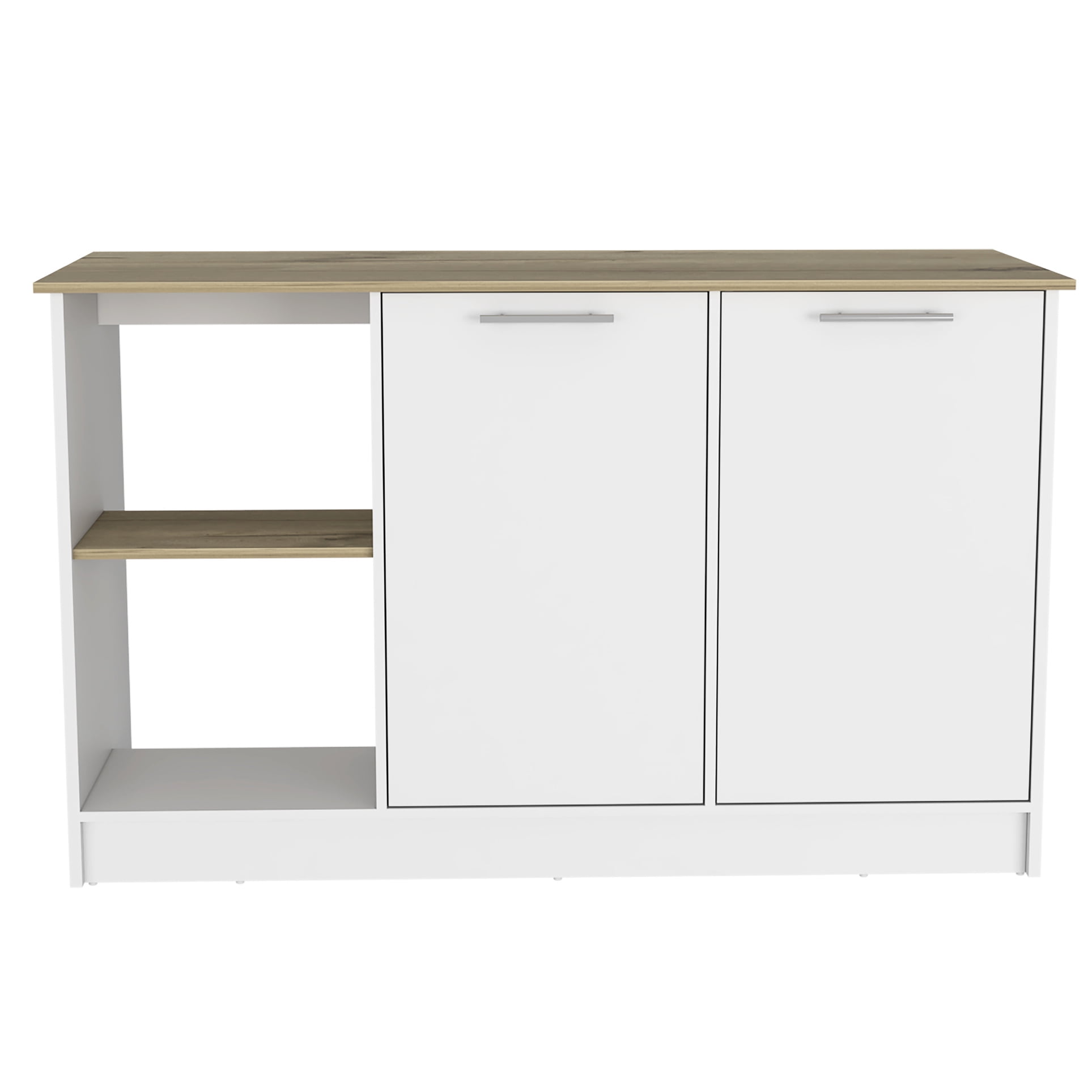 Kitchen Island - White/ Oak, 59"x25.1" Counter, Storage & Cabinet Oak ...