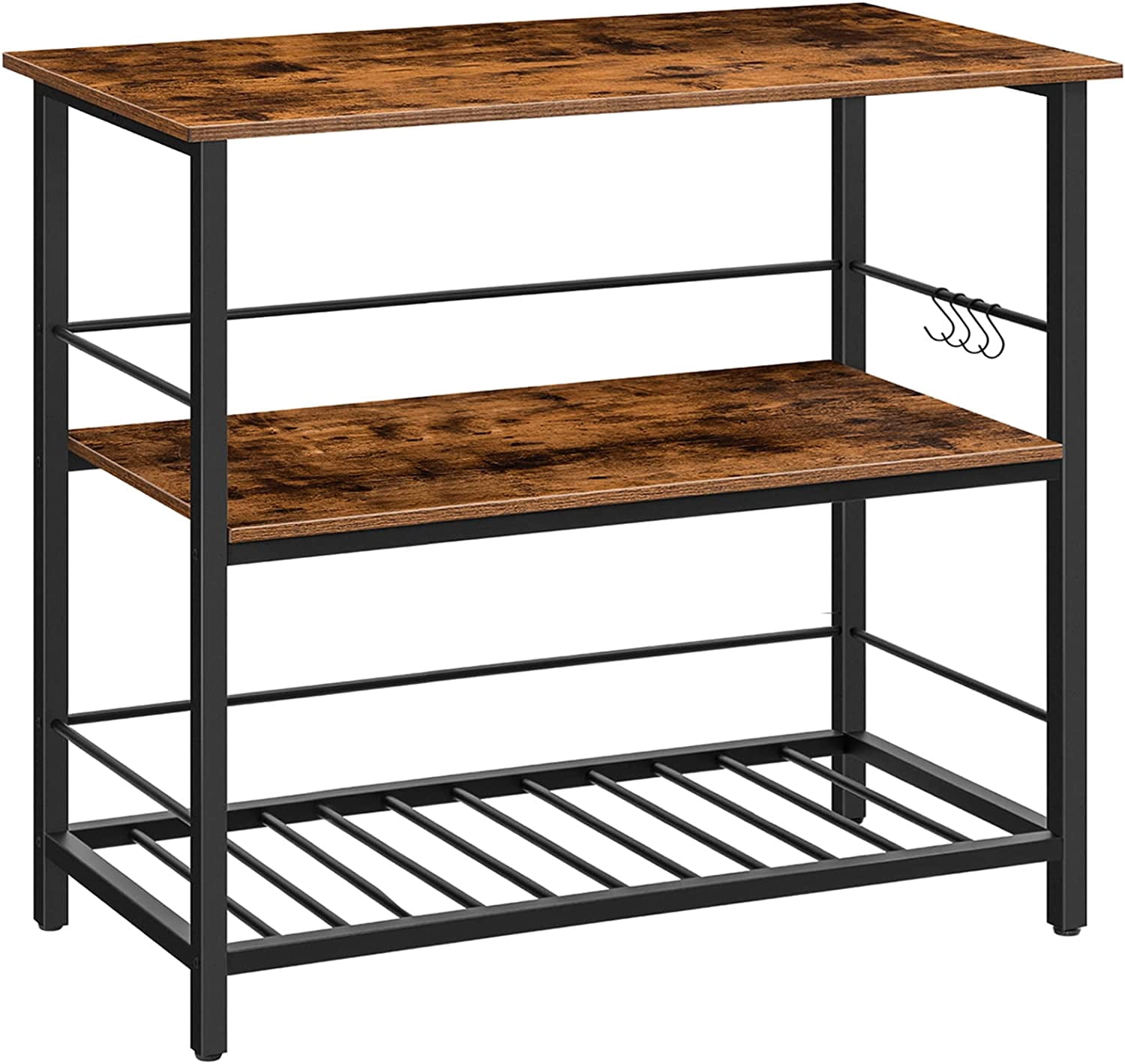 Kitchen Island with Wine Rack, Industrial Island Counter with Hooks and ...