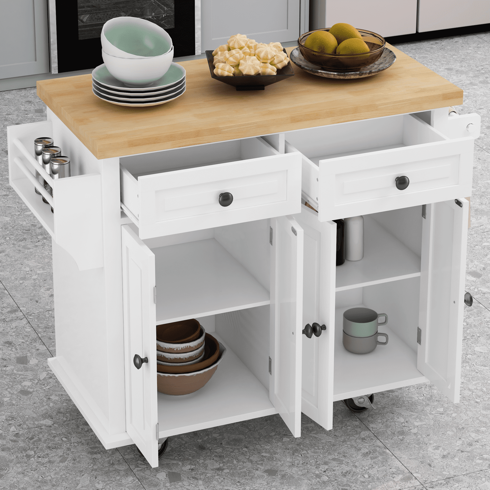 Kitchen Island on Wheels, 35.43" Rolling Kitchen Cart with 2 Drawers ...