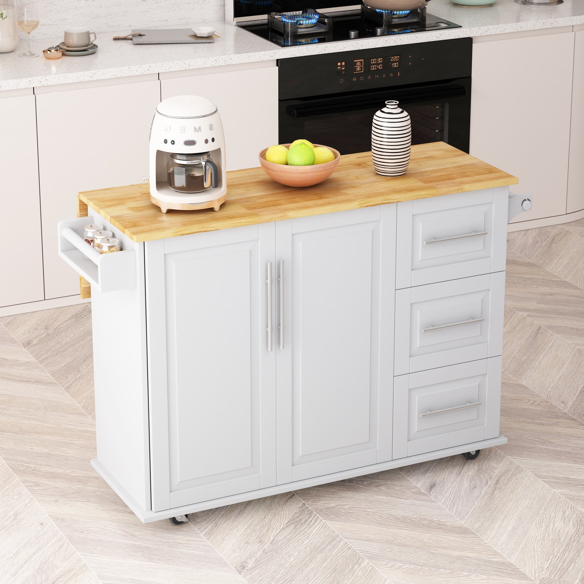 Kitchen Island on Wheels with Drop Leaf Tabletop, 43.31" Rolling ...
