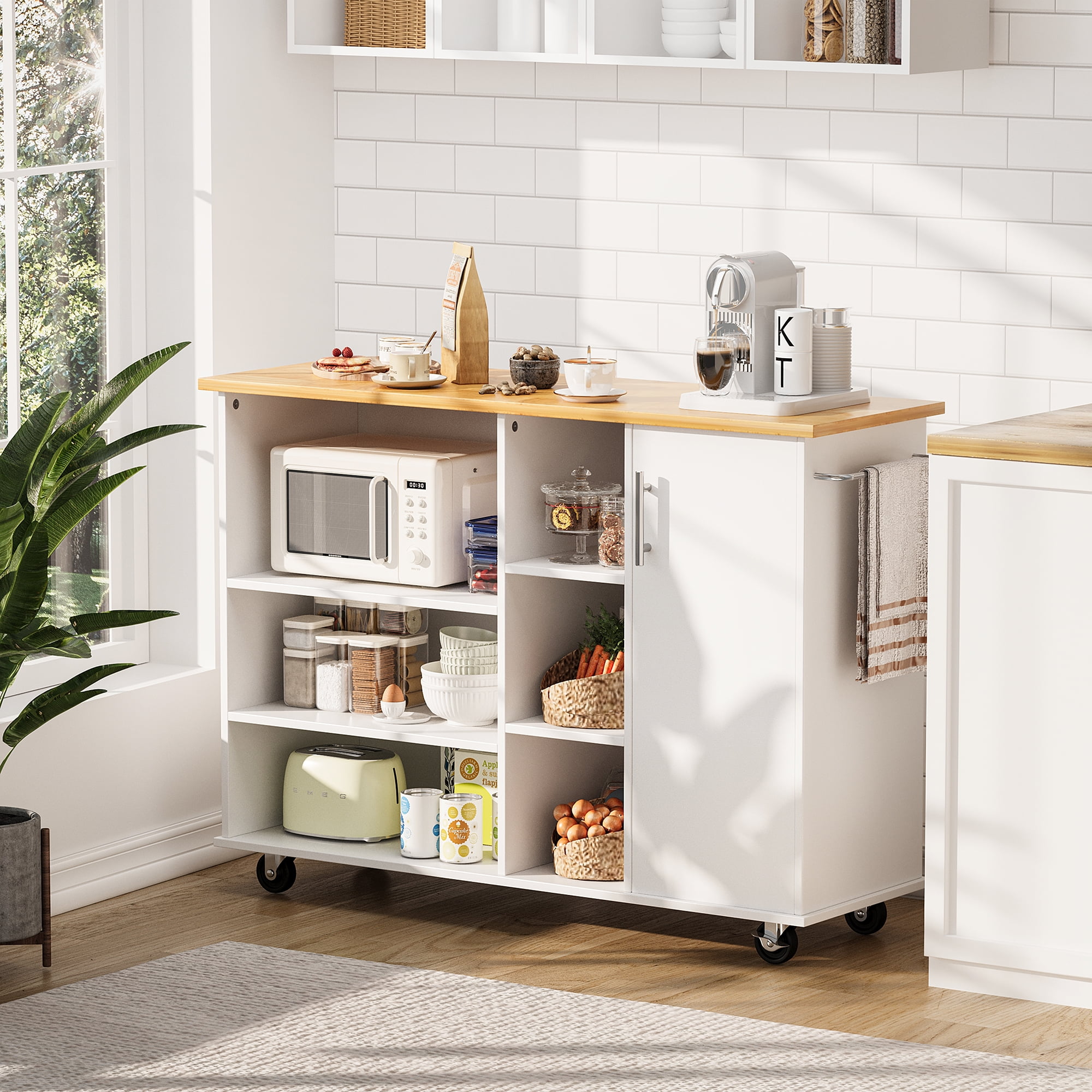 Walsunny Kitchen Island on Wheels with Storage, Kitchen Cart with ...