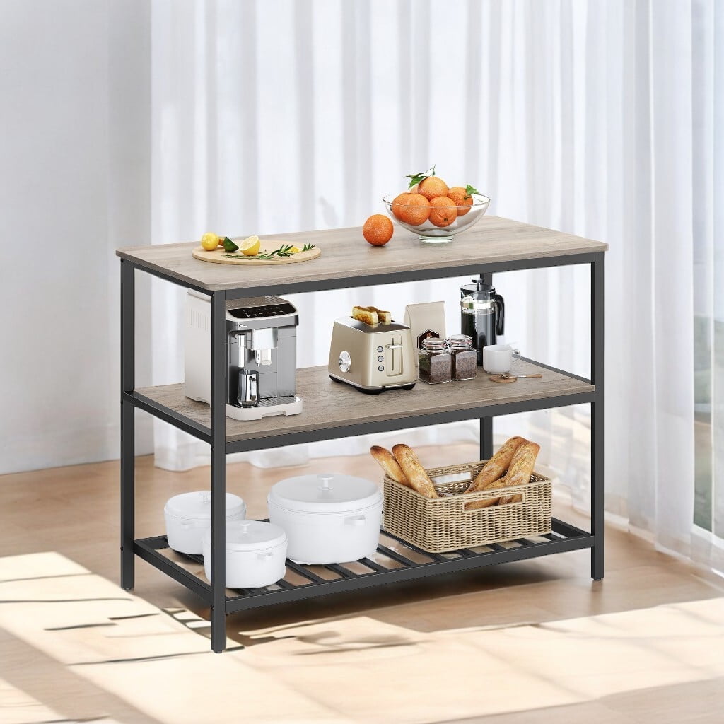 Kitchen Island with 3 Shelves, Island Table, 47.2 Inches Width Kitchen ...