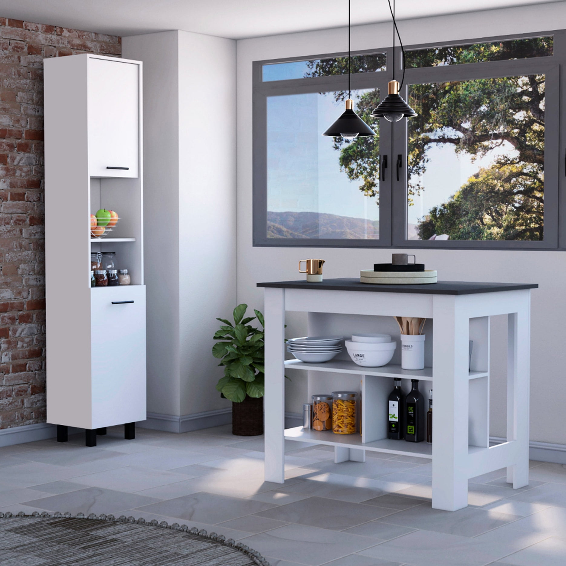Kitchen Island with Big Surface + Pantry with Internal Storage ...