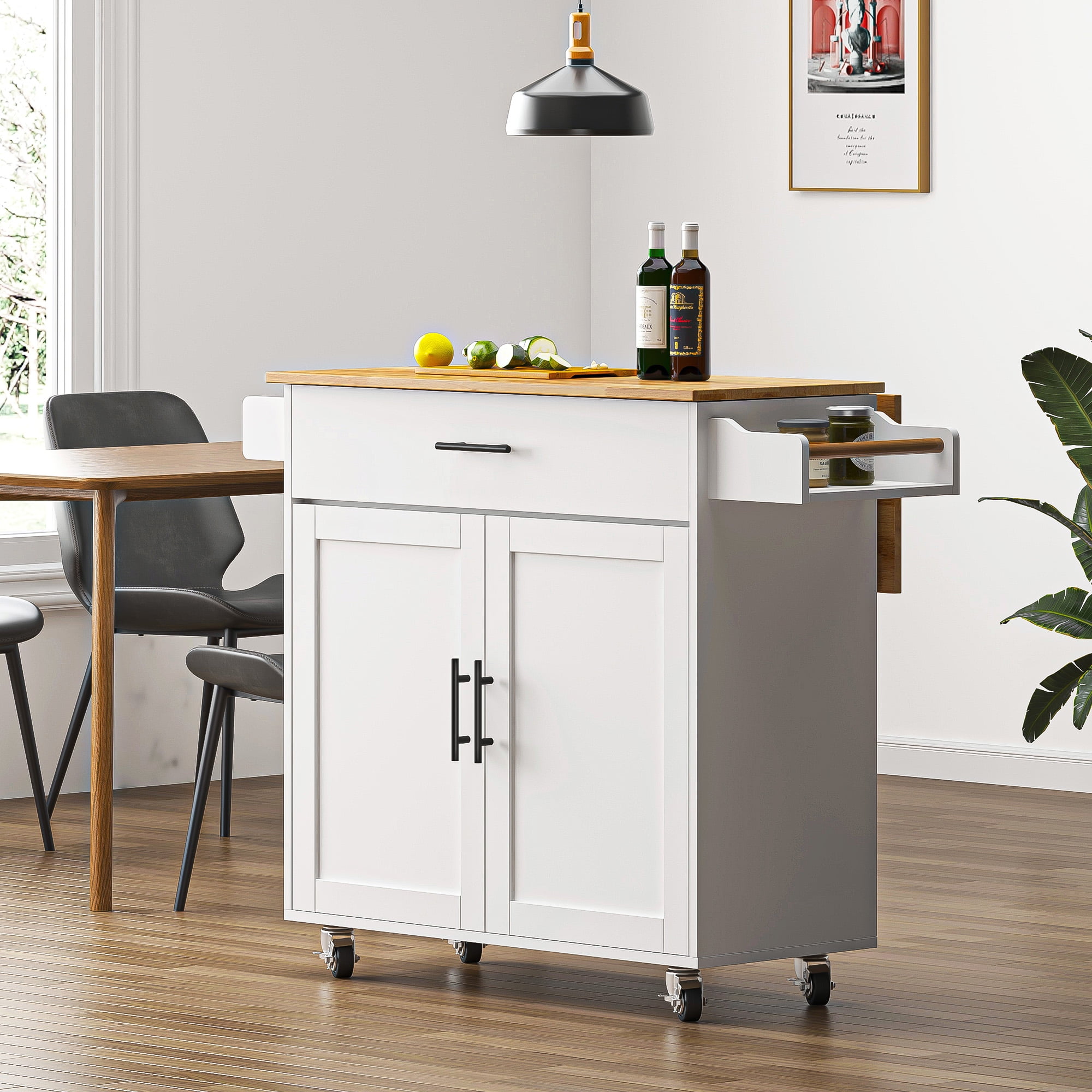 Kitchen Island with Foldable Countertop Rolling Storage Cabinet Cart ...