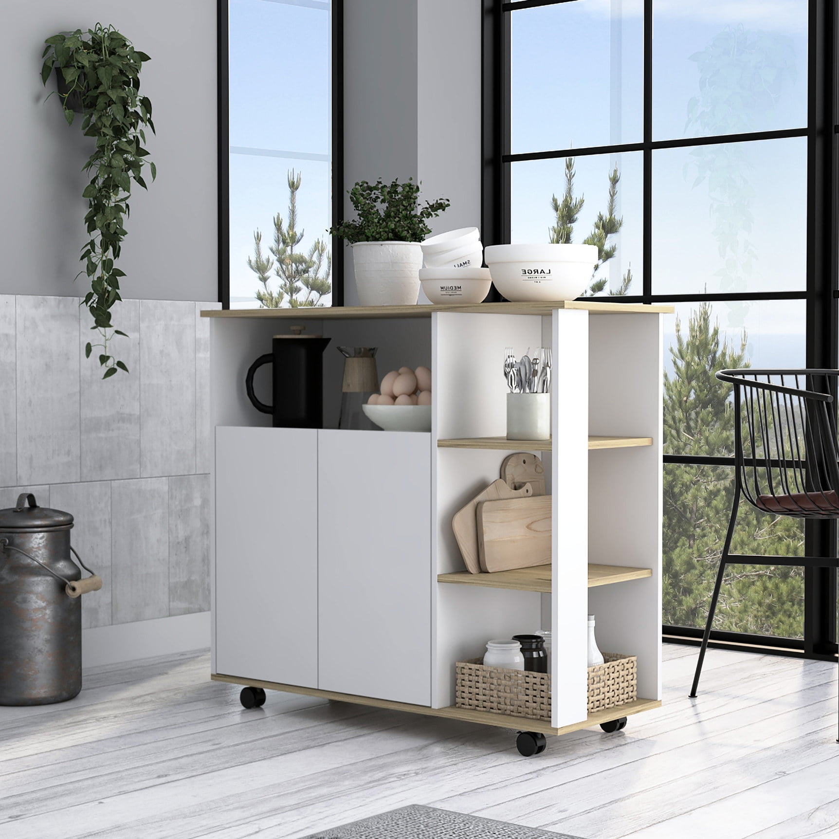 Kitchen Island with Locking Casters and Countertop - Adapt to Different ...