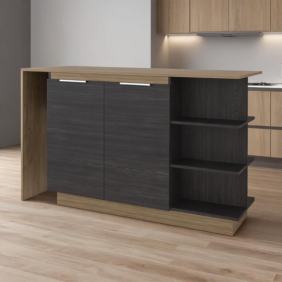 Kitchen Island with Storage Cabinet and Wine Glass Rack, Clean White ...