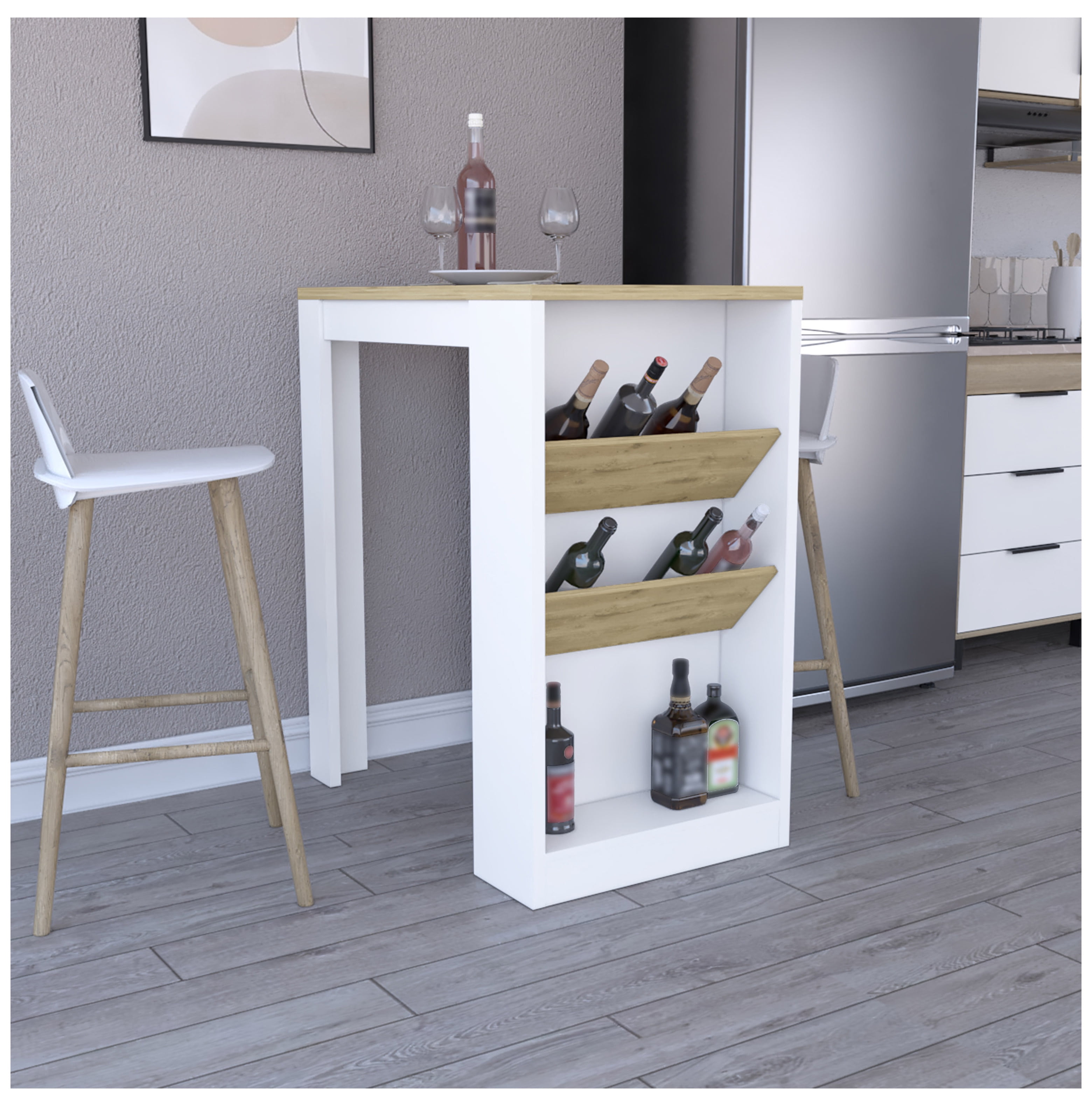 Kitchen Island with Storage, Counter Island - White and Pine Finish, 91 ...