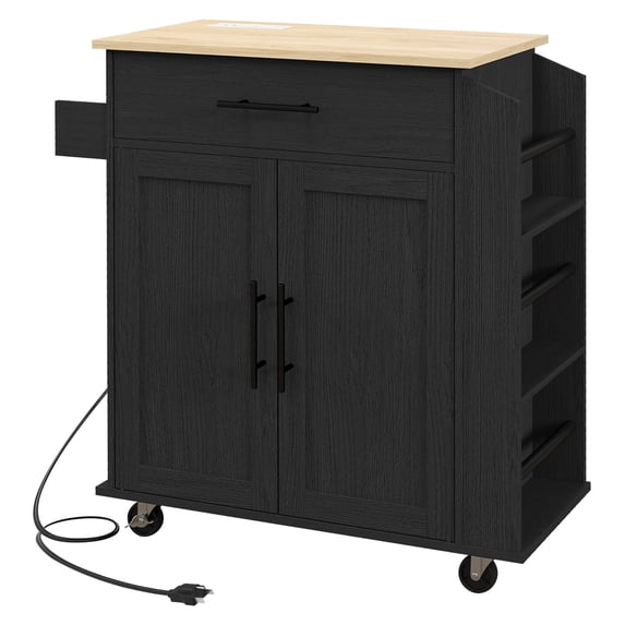 Kitchen Island with Storage, Rolling Kitchen Cart with Outlets and USB ...