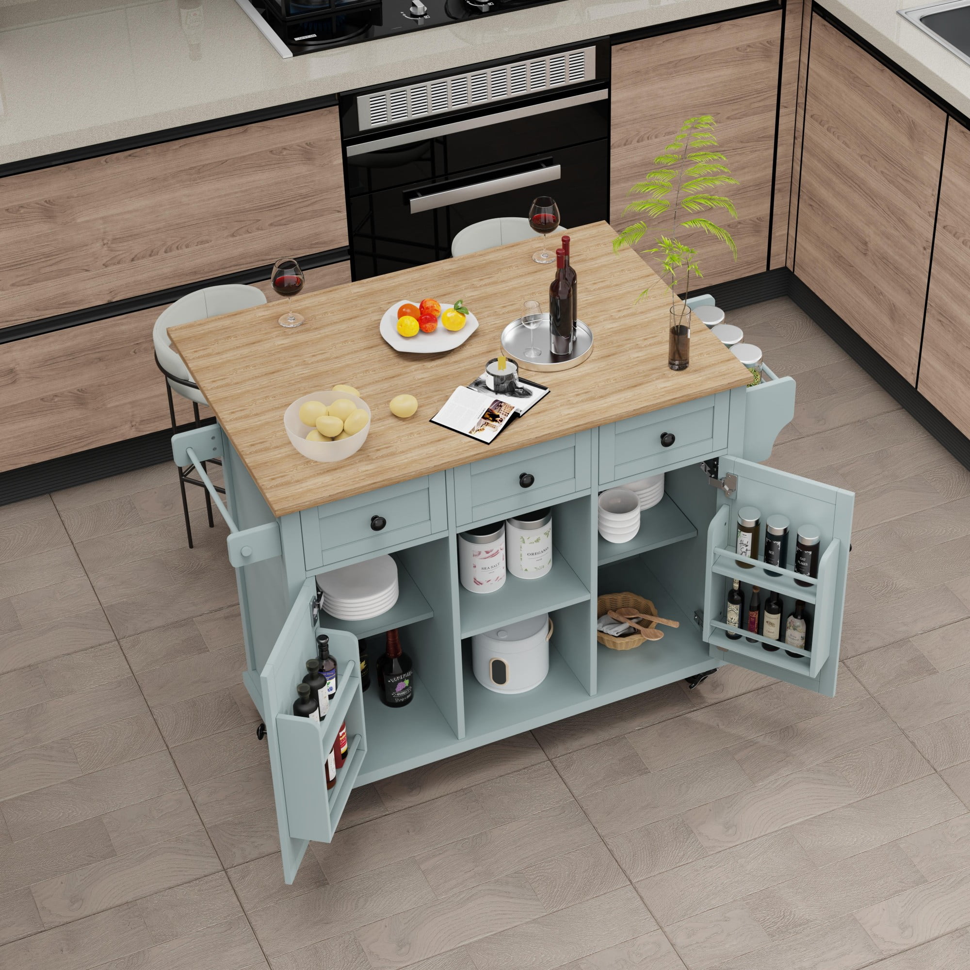 Kitchen Island with Storage, Rolling Kitchen Island & Carts with Drop ...