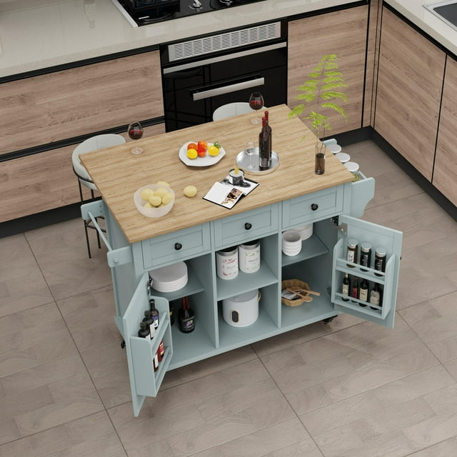 Kitchen Island with Storage, Rolling Kitchen Island & Carts with Drop ...