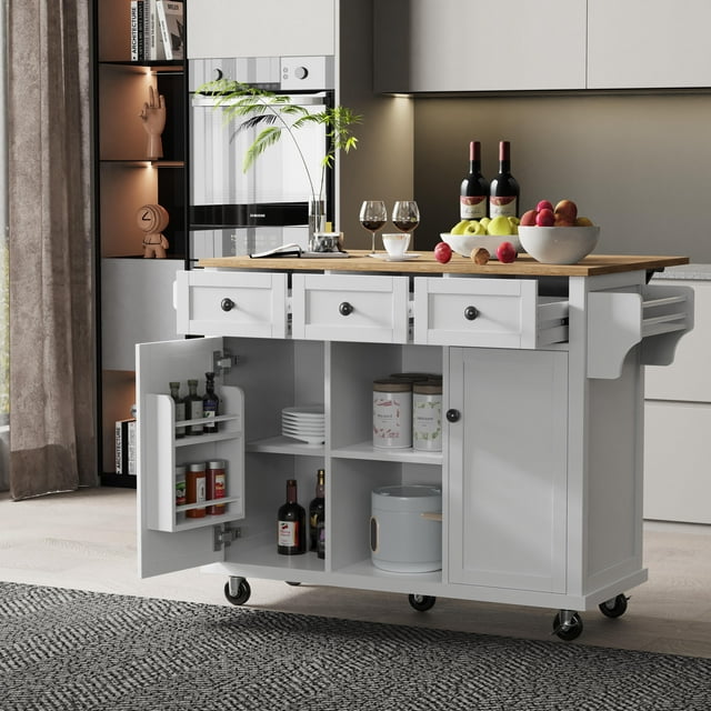 Kitchen Island with Storage, Rolling Kitchen Island & Carts with Drop ...