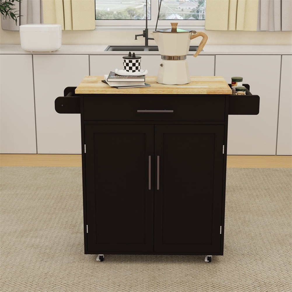 Kitchen Island with Storage Rolling Side Table On Wheels With Rubber ...
