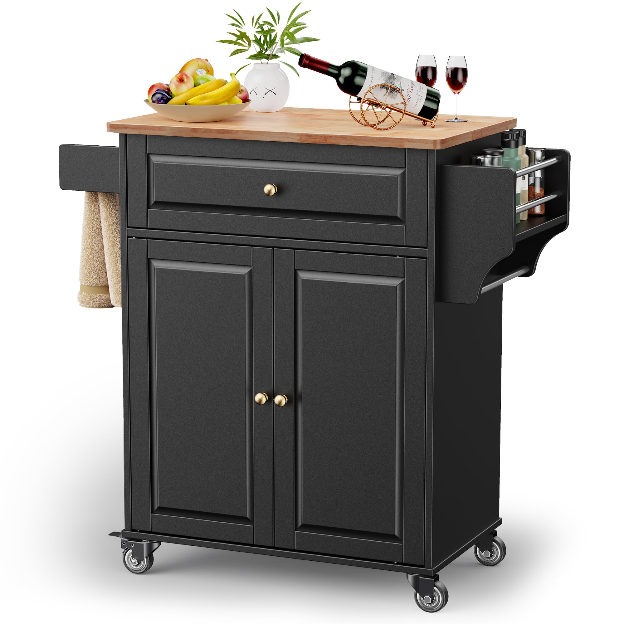 Rolling Kitchen Island with Storage, Portable Microwave Cart with Doors ...