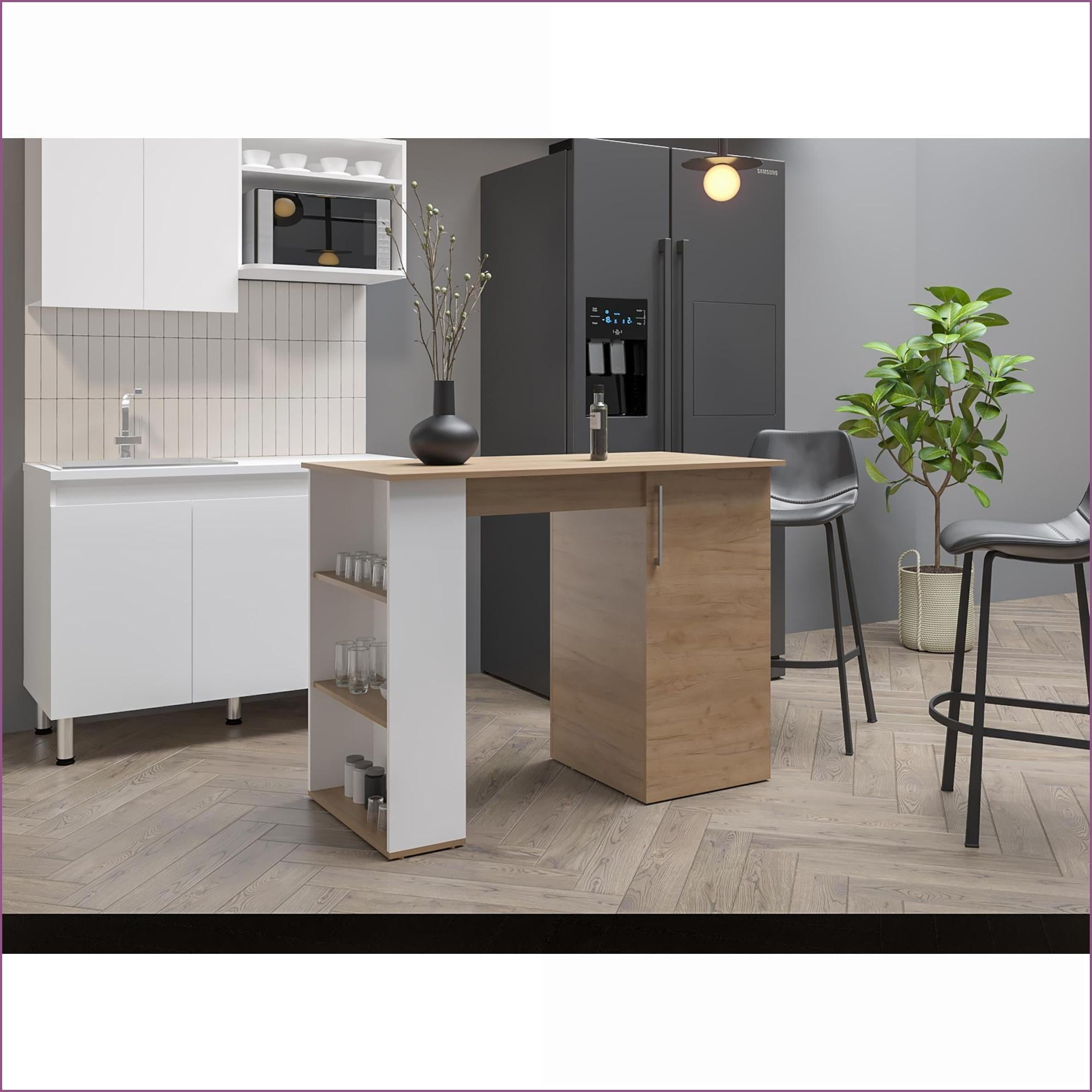 Kitchen Islands 47.4” Wide with 1 Cabinet & 5 Shelves, White-Natural ...