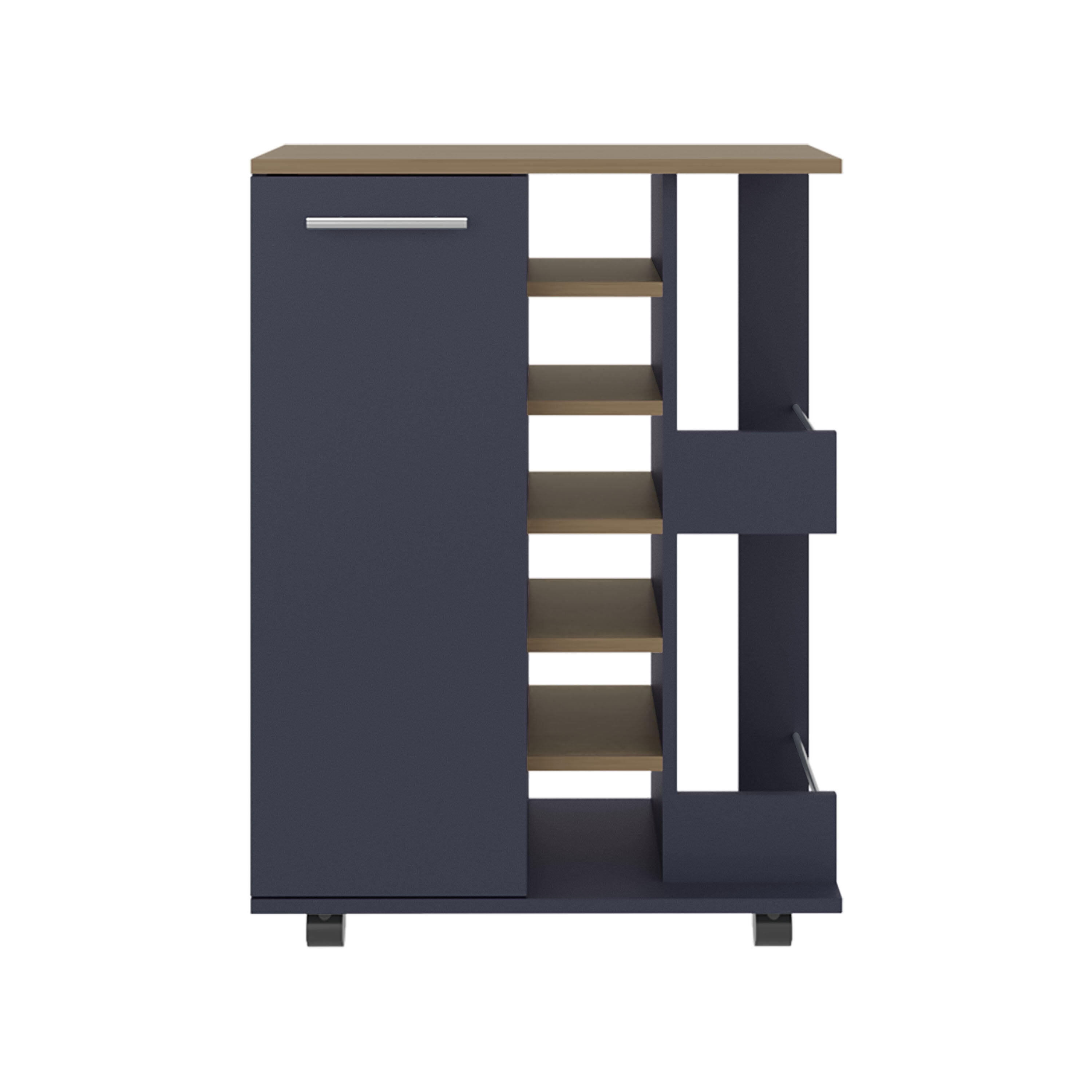 Kitchen Islands Bar Cart, Two External Shelves, Four Casters, Six Built ...