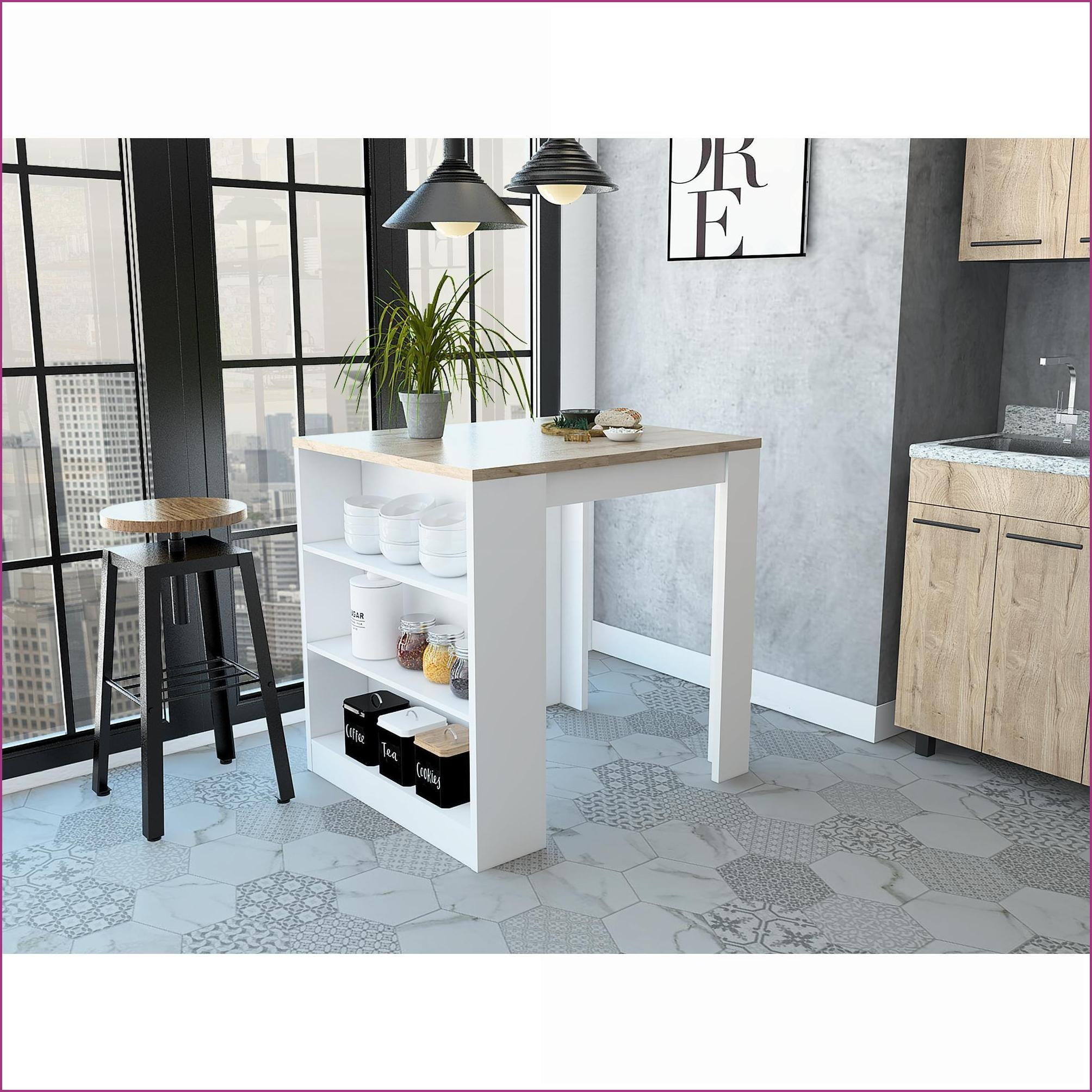 Kitchen Islands with 3 Open Shelves, 36.2x36.2 Inch Countertop, Modern ...
