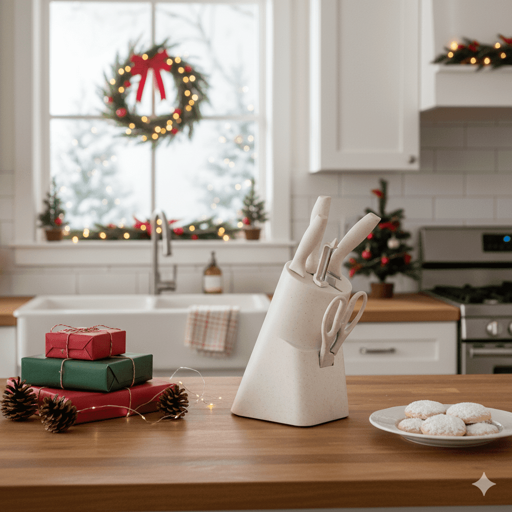 Kitchen Knife Block Set, 6-Piece Pink Cutlery Collection with Chef ...