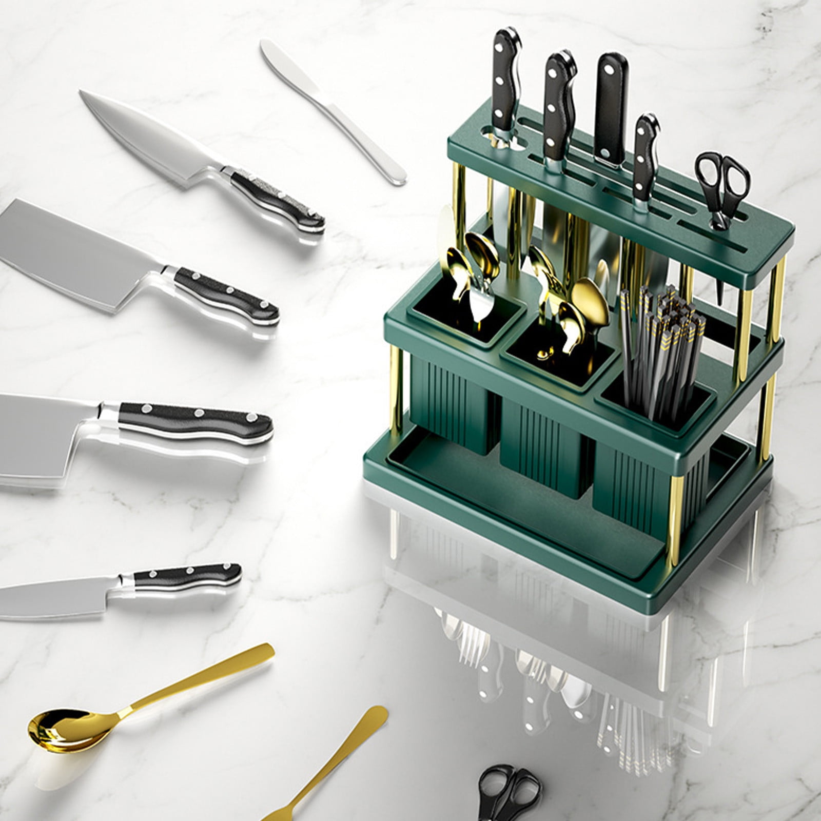Kitchen Knife Block with Drawer Universal Knife Holder Stand Scissor ...