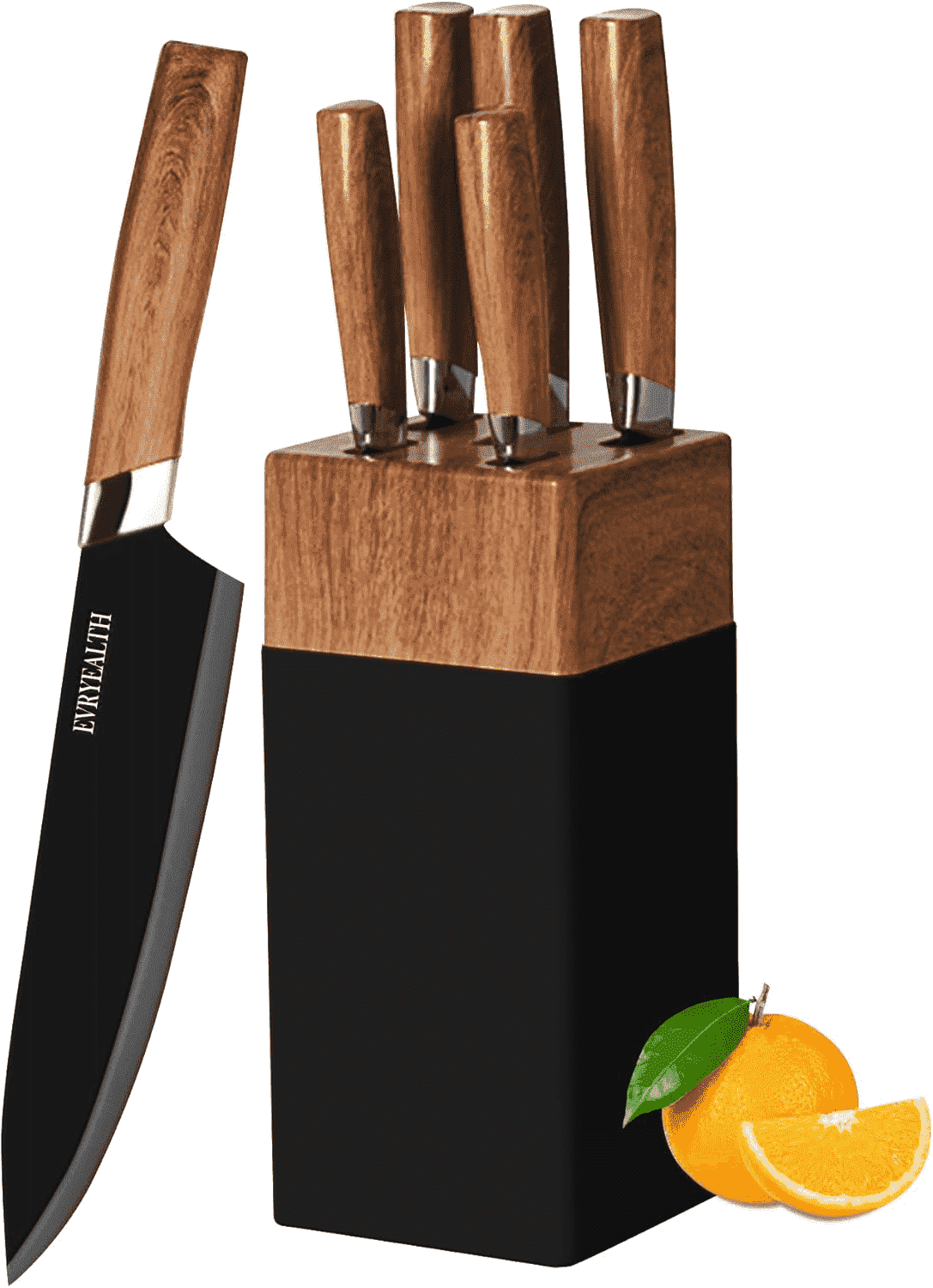 5-Piece Knife Set with Block,Wood Grain Handle,Stainless Steel kitchen ...