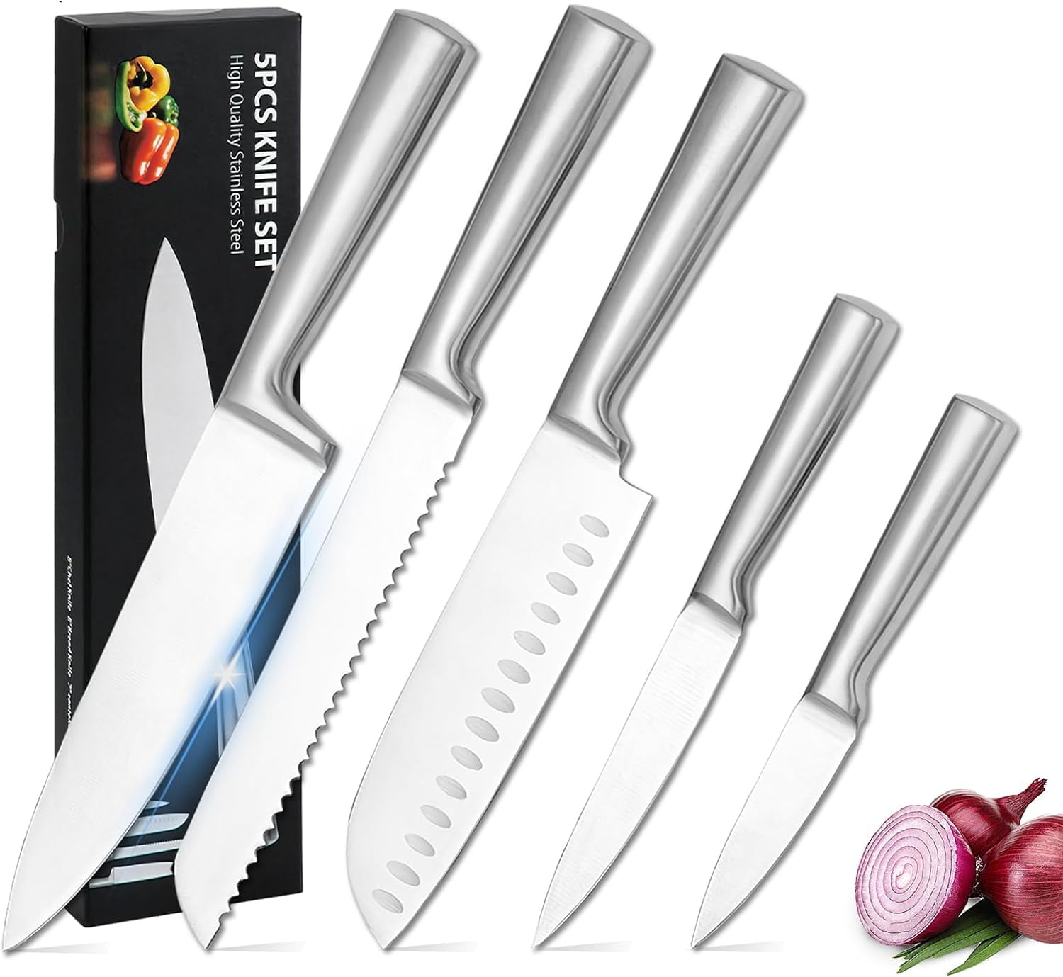 Kitchen Knife Set, 5-Pieces Classic Carbon Stainless Steel Knife Set ...