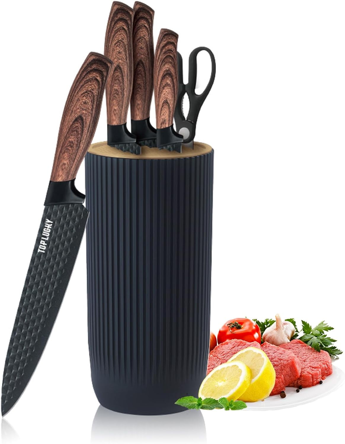 Kitchen Knife Set, 6-Piece Black Cooking Knife Set with Star Grain ...