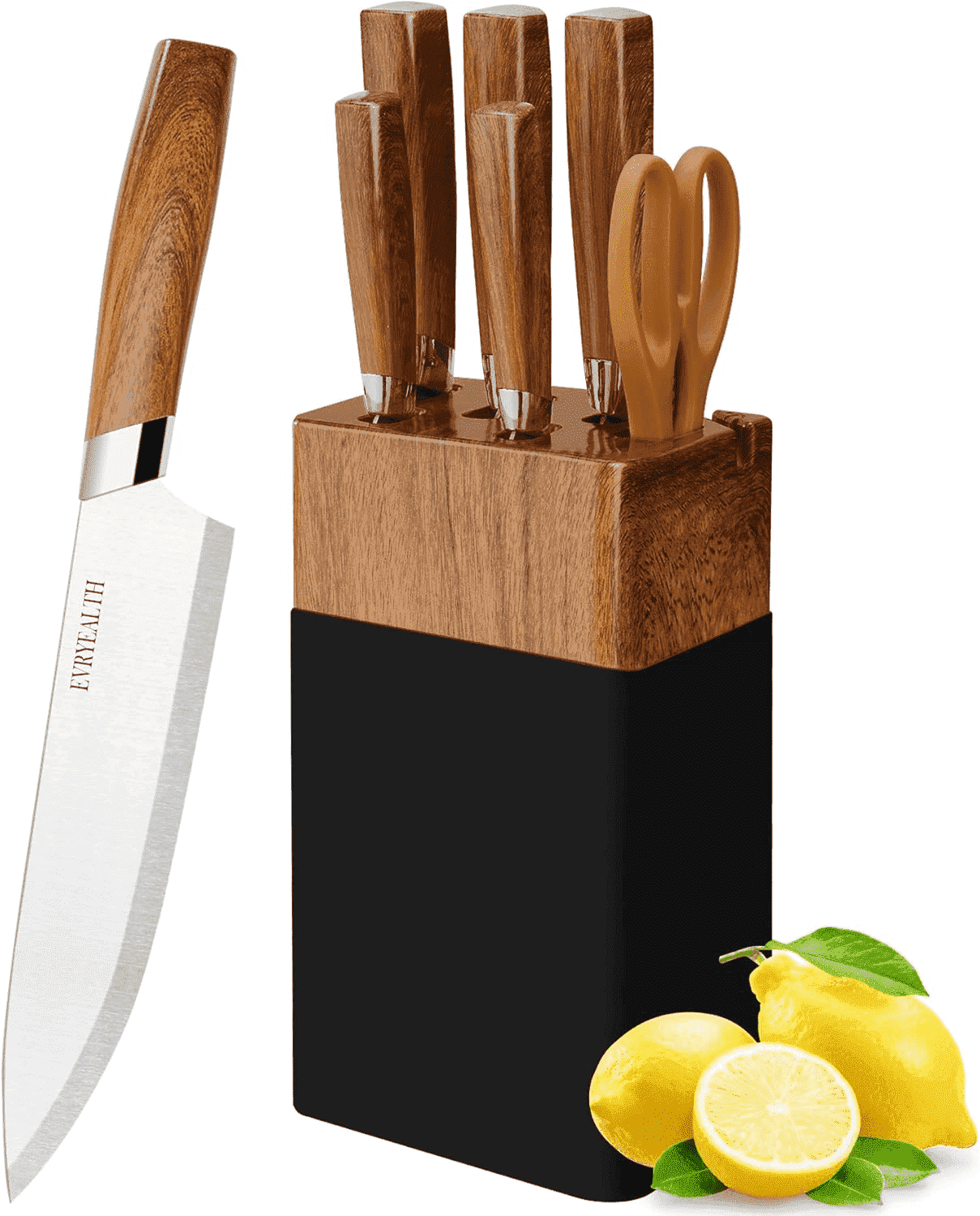 Kitchen Knife Set - 6 Piece Kitchen Knives with Knife Block, Wood Grain ...