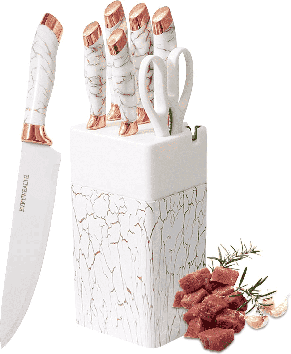 6-Piece Knife Set with Grindstone Block,Marble Pattern,Stainless Steel ...