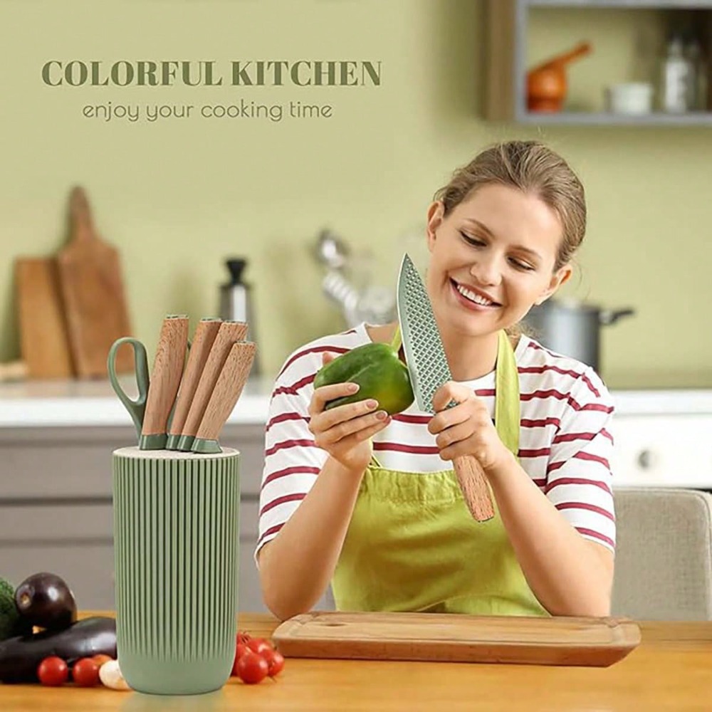 Kitchen Knife Set, 6 Pieces Green Professional Knife Set With Universal ...