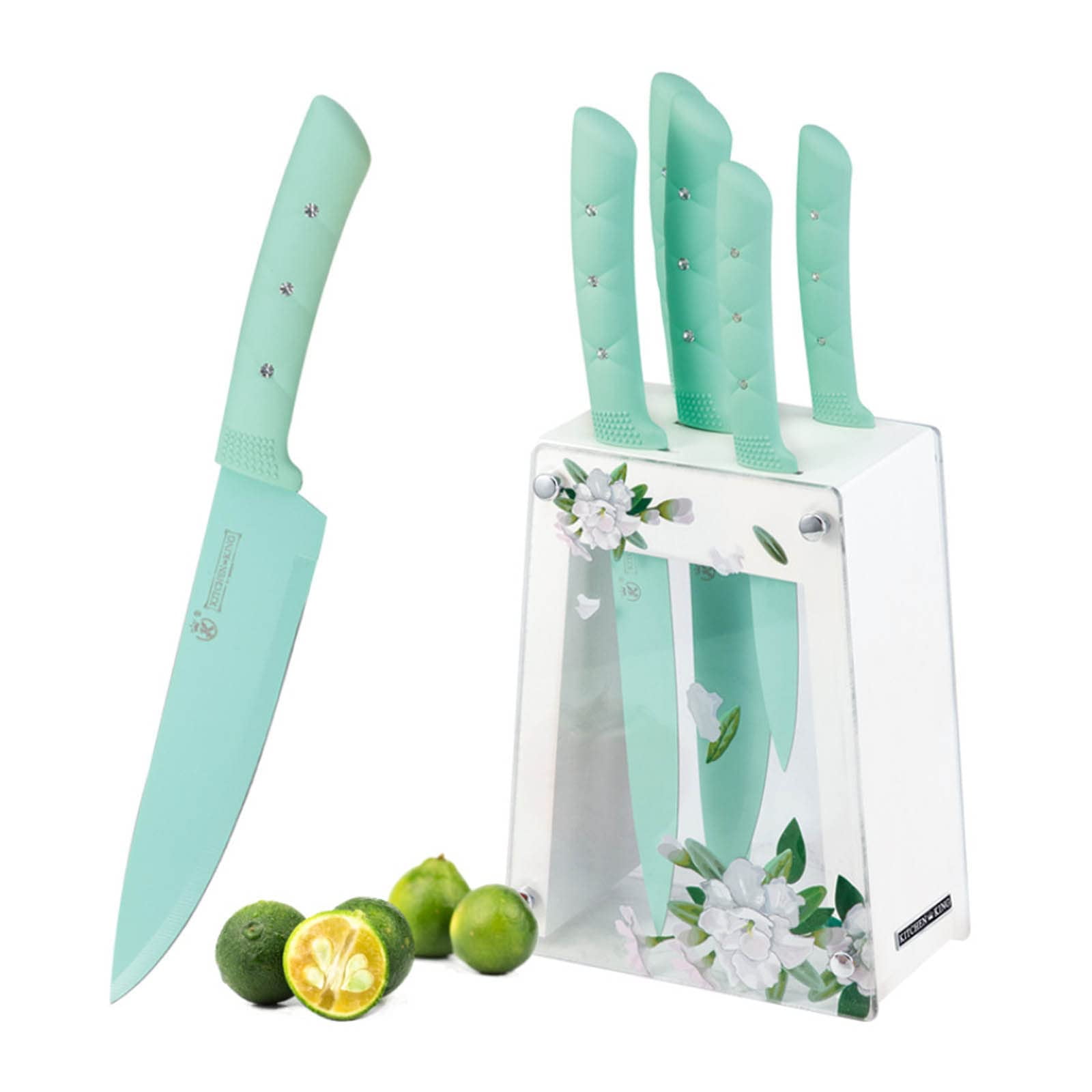 Walmart's 6-Piece Green Kitchen Knife Set with Diamond Handle, Non ...