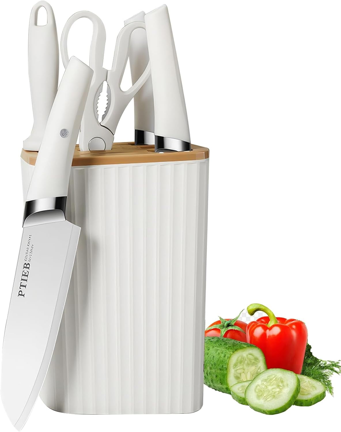 Kitchen Knife Set, 6-Pieces White Stainless Steel Sharp Knife Set with ...