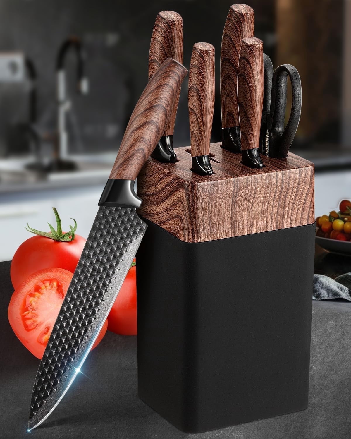 Qronge Kitchen Knife Set, 7 Pcs High-Carbon German Forged Stainless ...