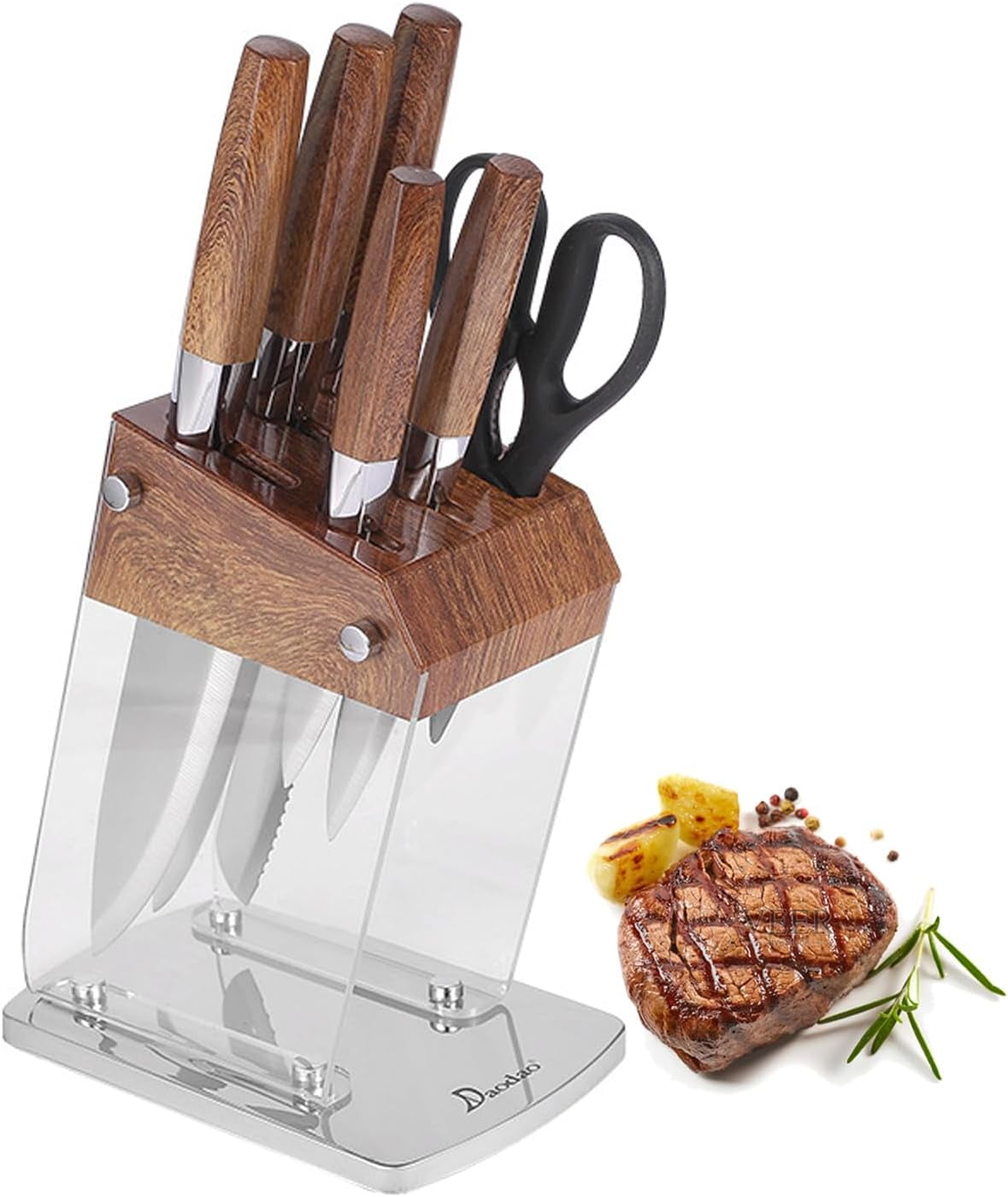 Kitchen Knife Set, 7-Piece Knife Block Set, Chef Knife Set with Wood ...