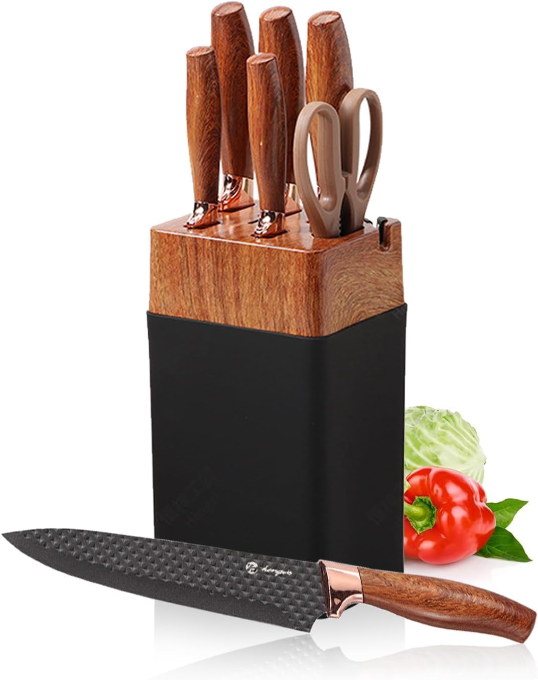 Kitchen Knife Set, 7-Pieces Black Knife Block Set, Stainless Steel ...