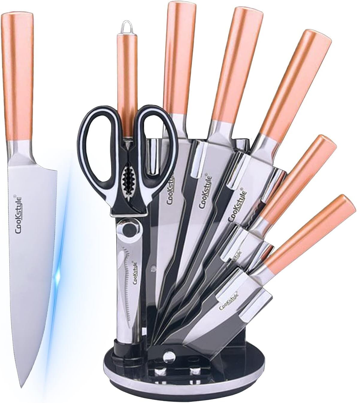 8-Piece Rose Gold Kitchen Knife Set, Ultra Sharp Stainless Steel with ...