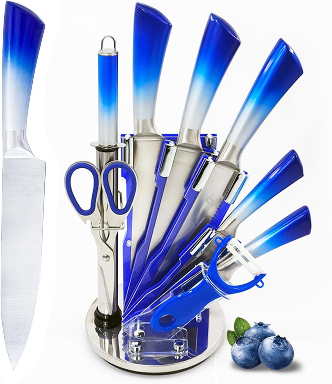 Kitchen Knife Set, 9-Piece Blue Professional Kitchen Knives Set with ...