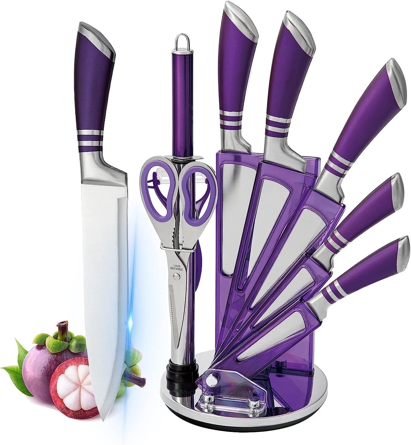 Professional 9-Pieces Purple Kitchen Knife Set with Sharpener ...