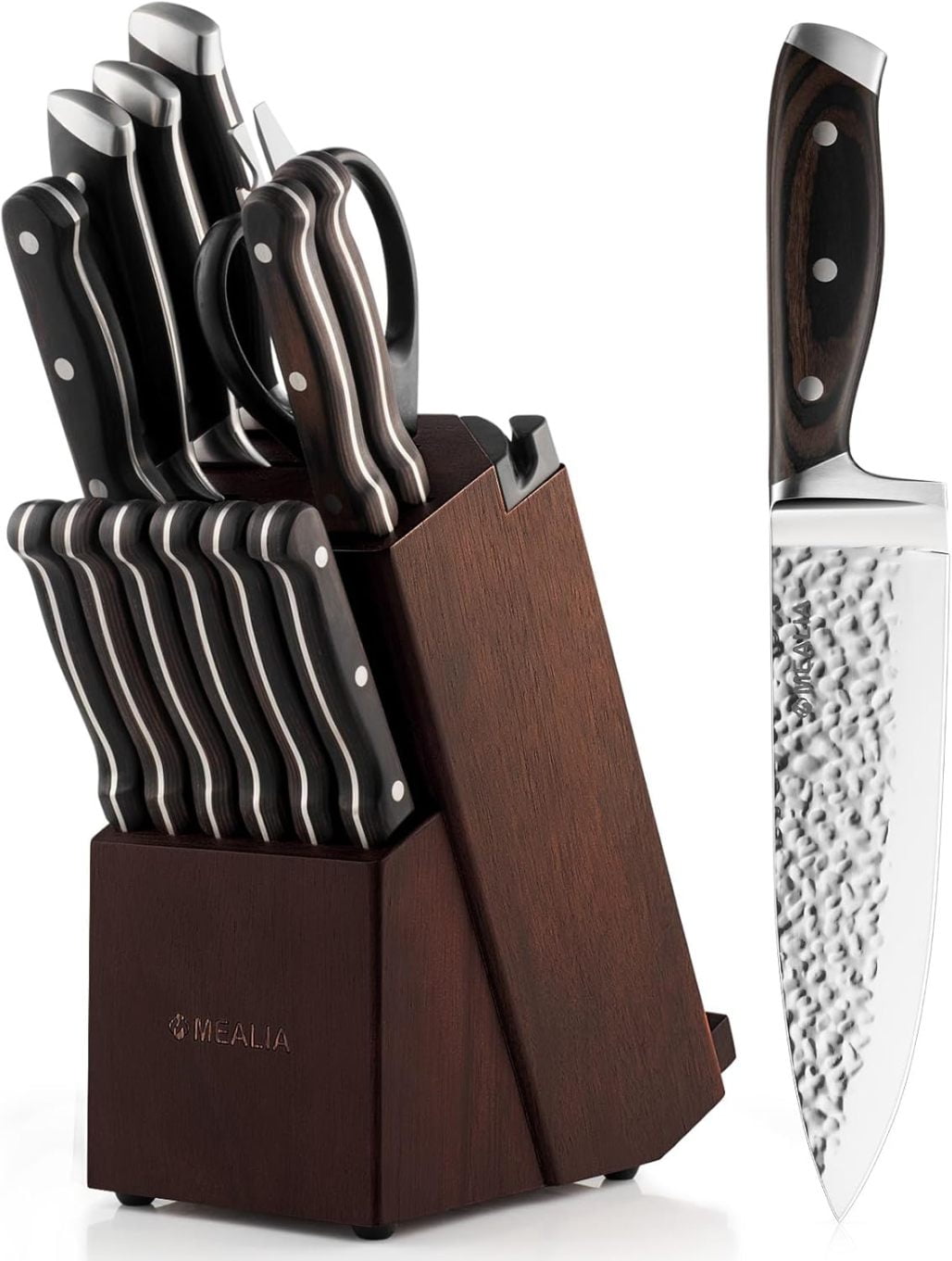 Kitchen Knife Set with Block, 15-Piece Professional Stainless Steel ...